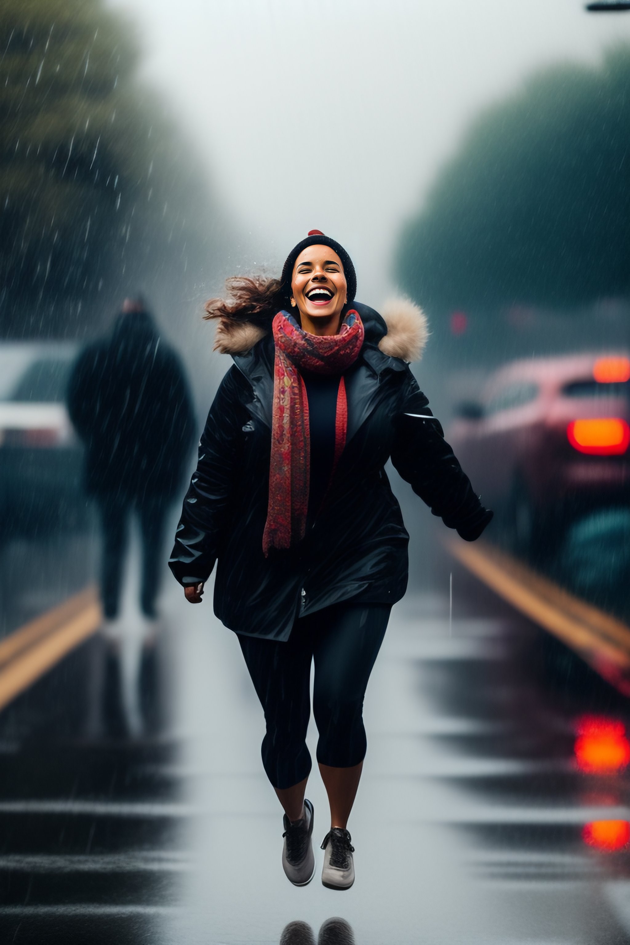 Lexica - I like walking in the rain, I am serene and decide to jump for ...