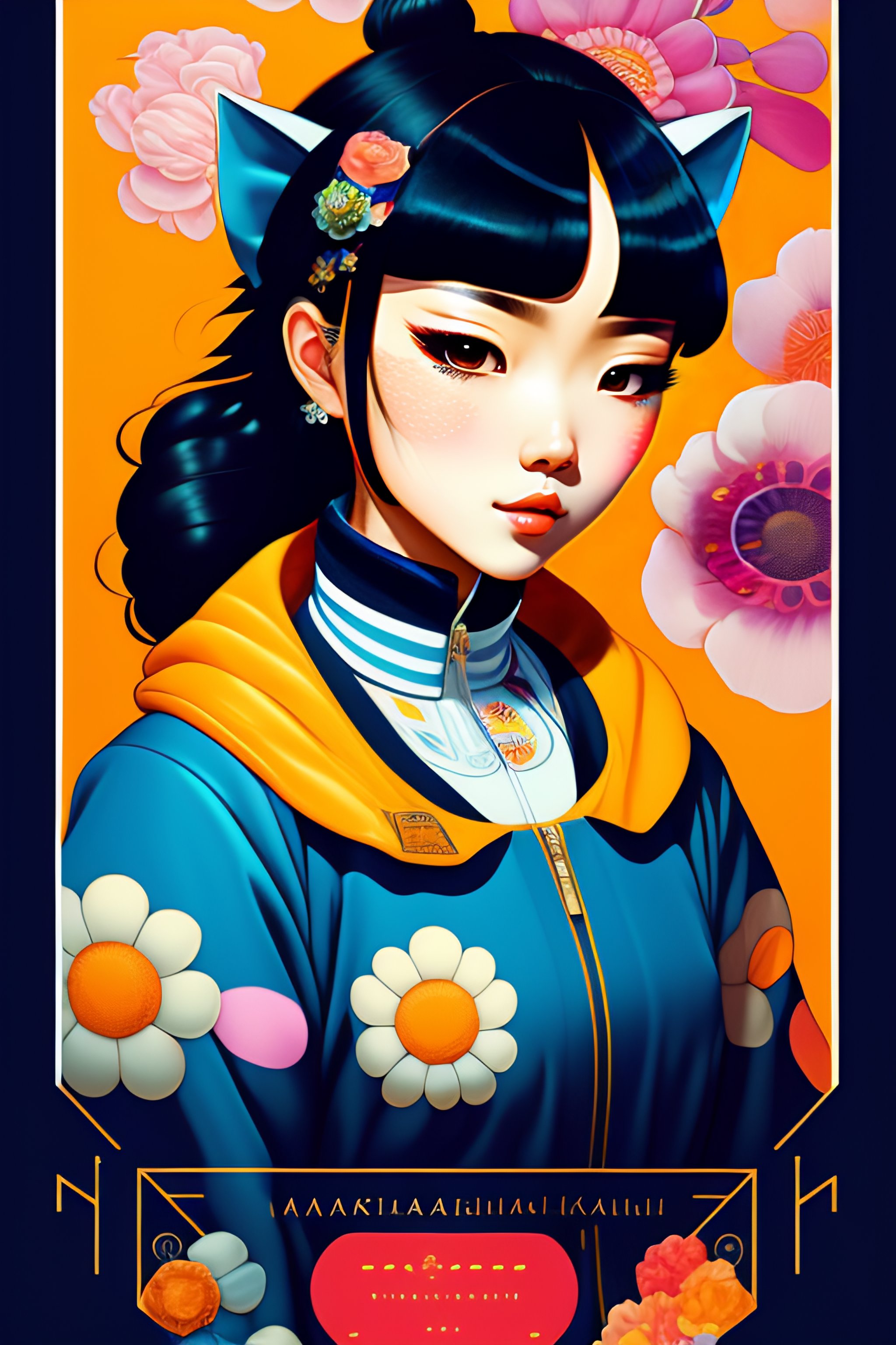 Lexica - Magazine cover poster, upper portrait of anime girl with cat ...