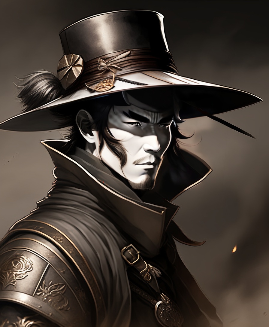 Lexica - Samurai with hat, black and white anime style --q 2/imagine ...