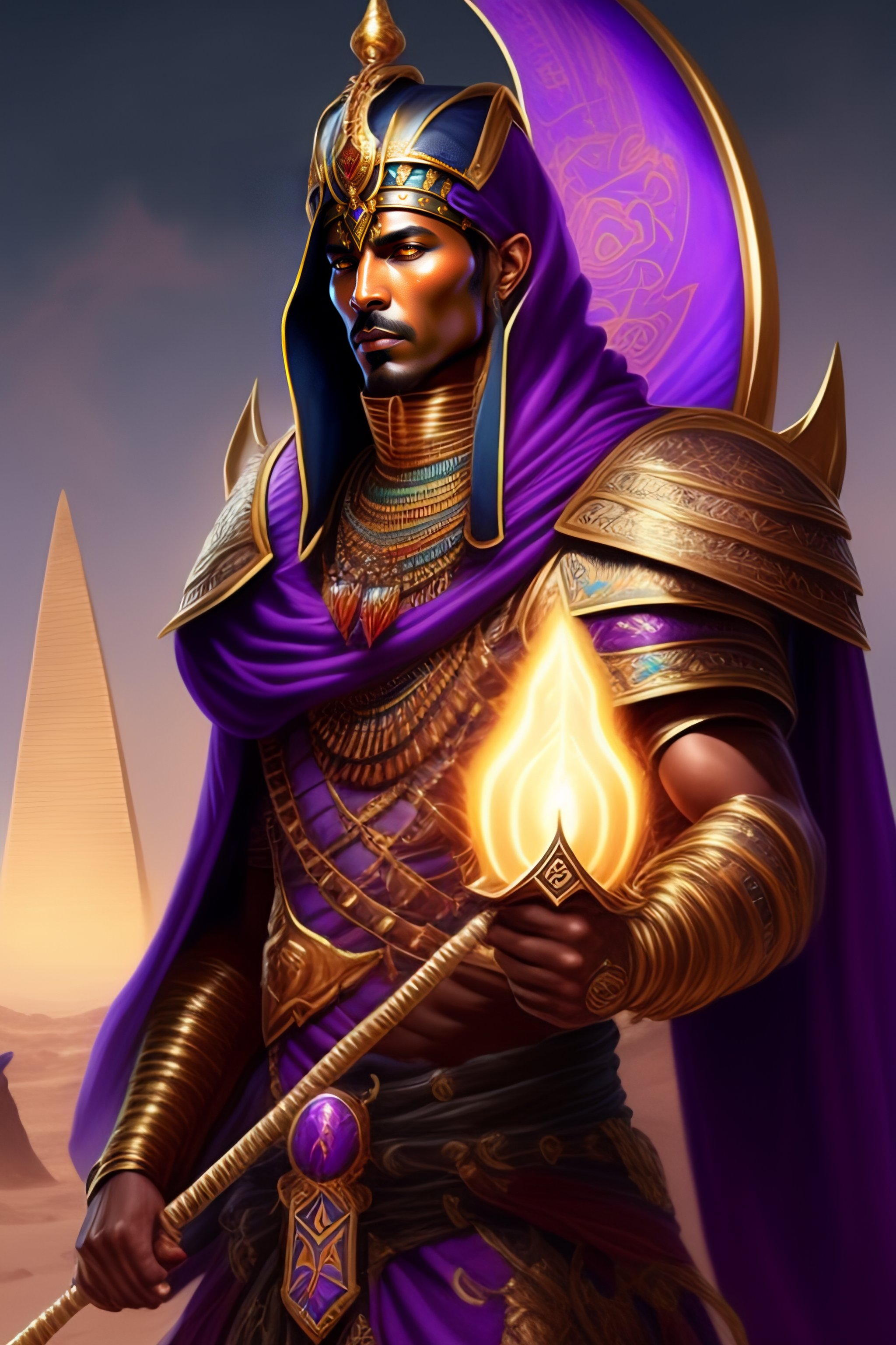 Lexica - An undead desert lich pharaoh, holding a cobra head staff ...