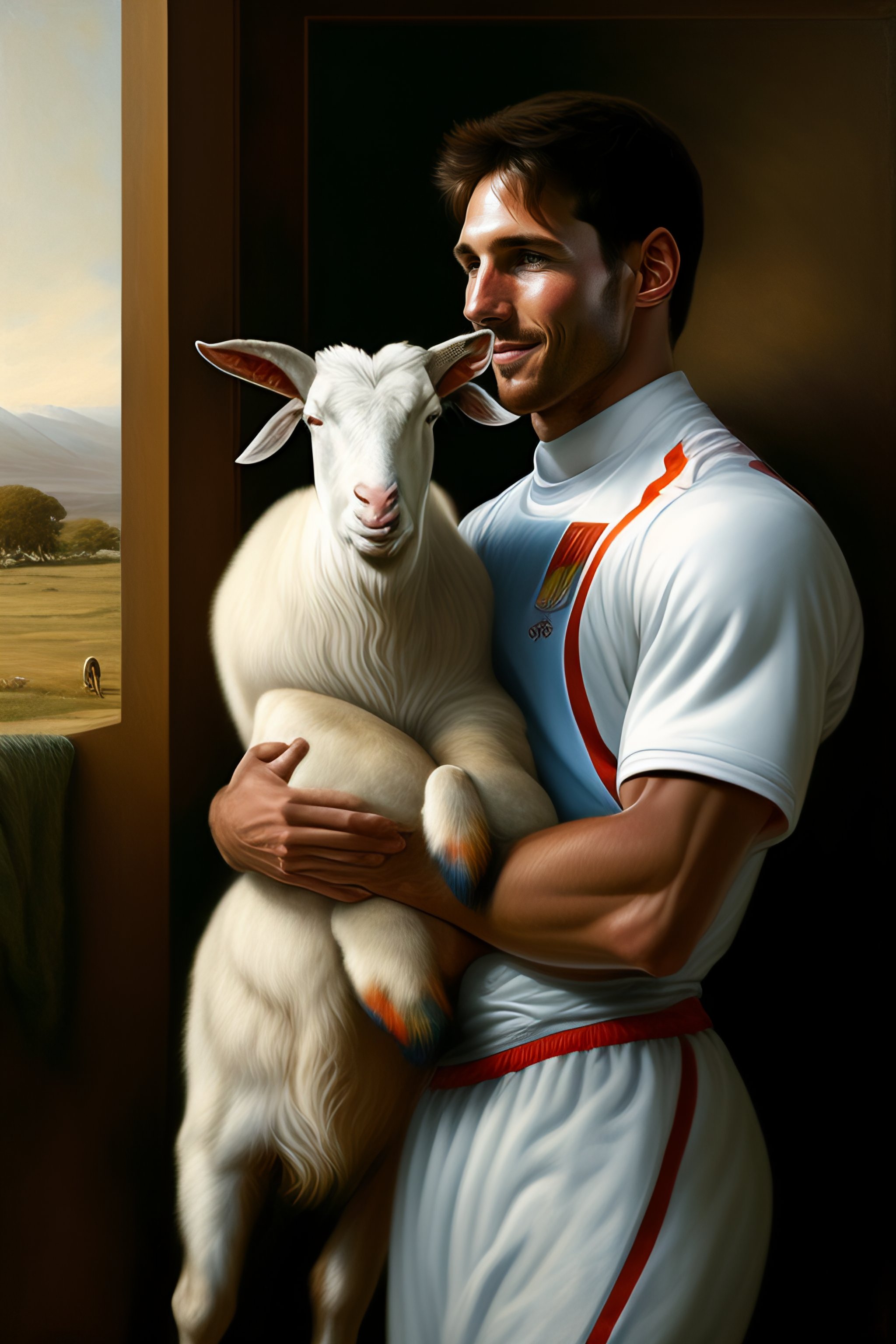 Lexica - Portrait of messi holding a goat