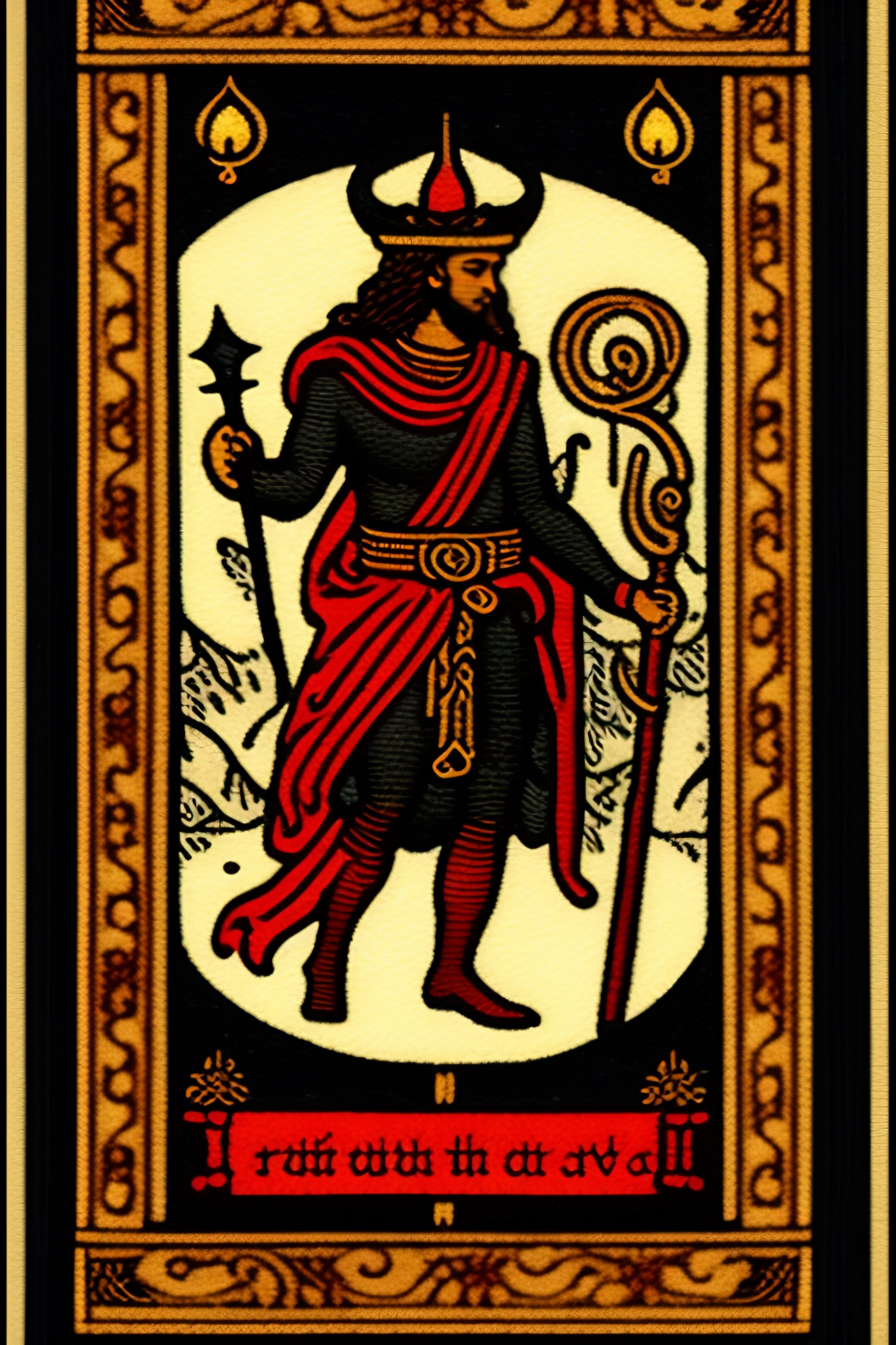 Lexica - The tarot XV devil card, in the style of the Bayeux Tapestry