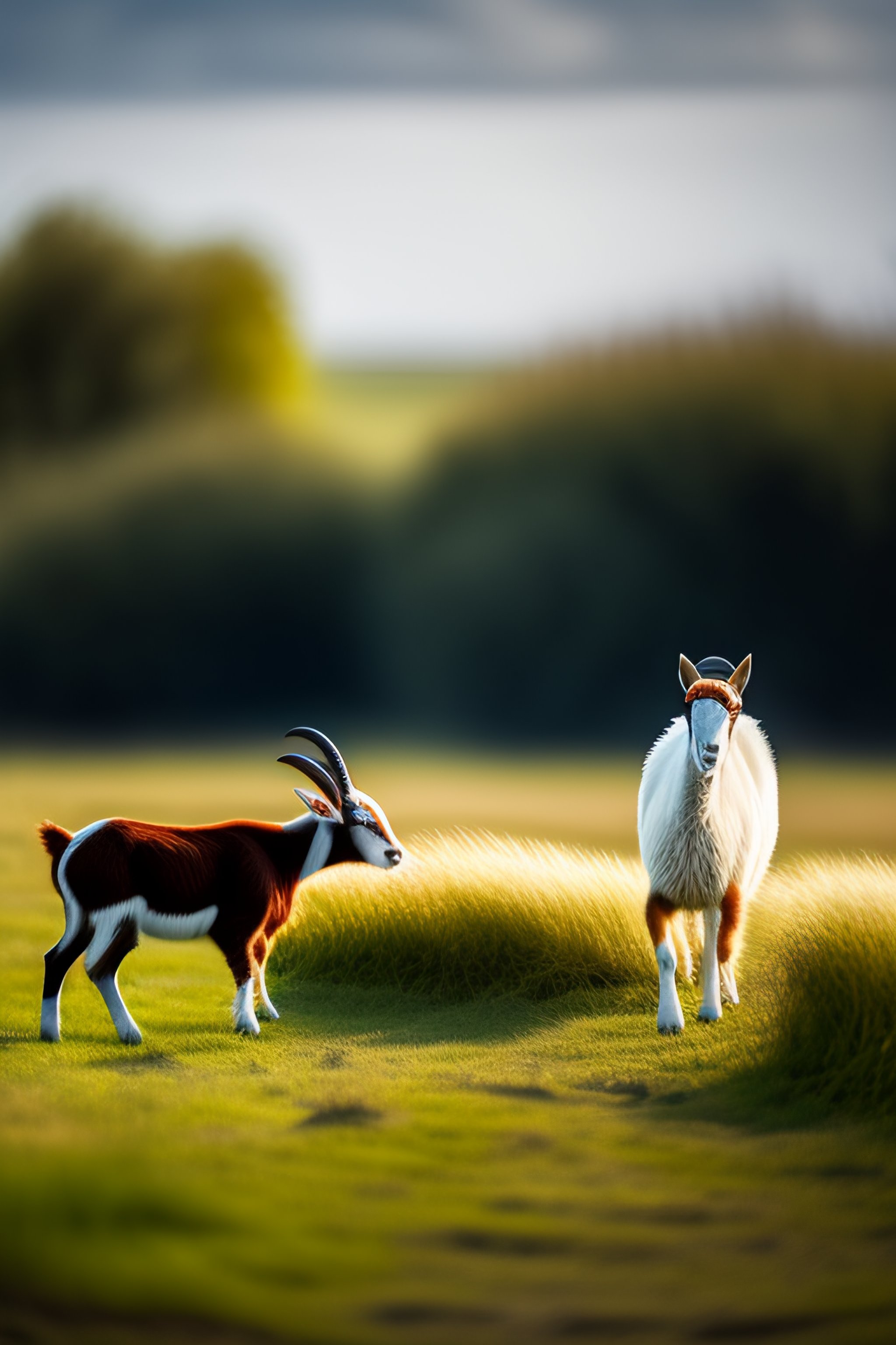 Lexica - Best friends, goat and stoat, playing in a pasture
