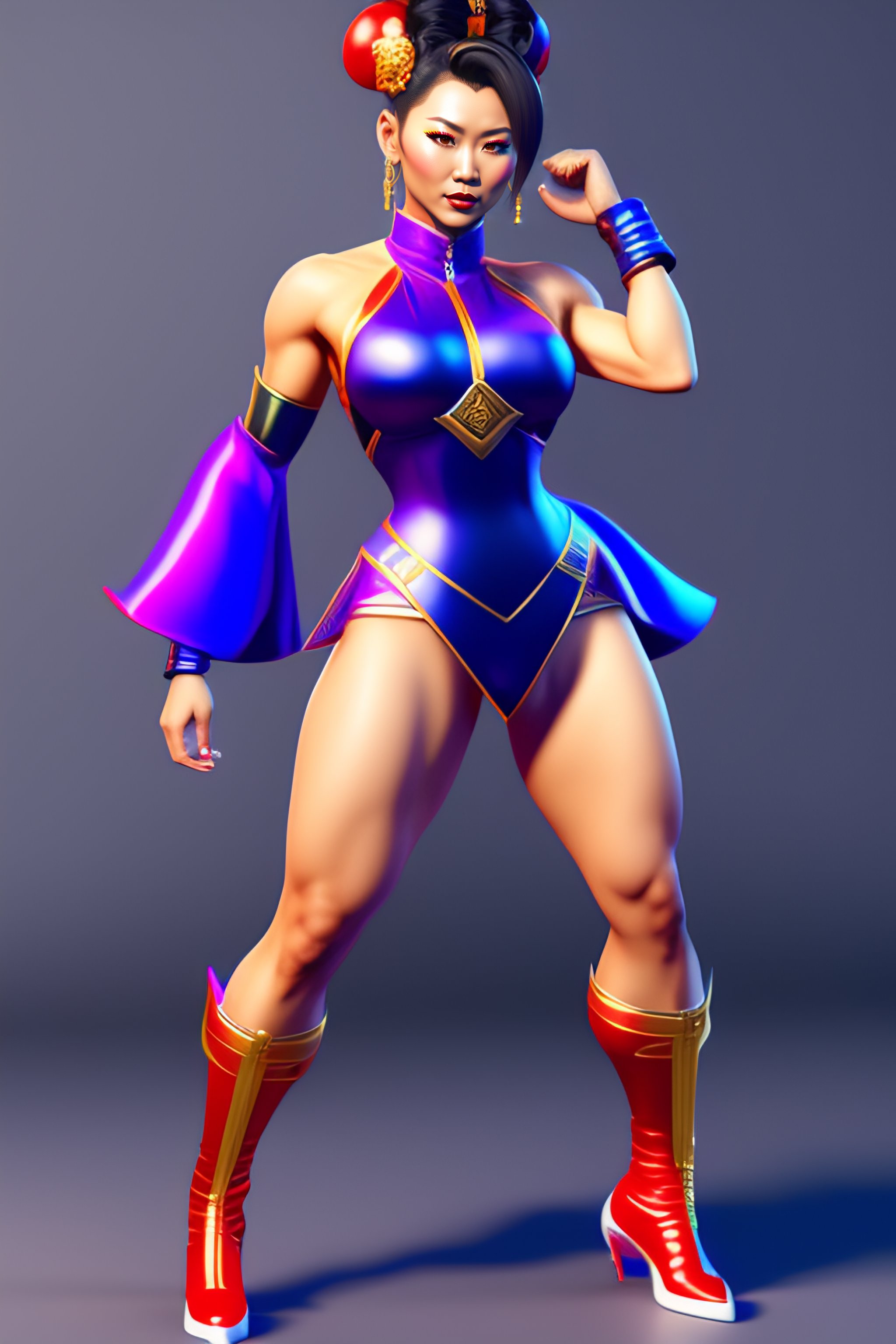Lexica - Chun li outfit, hyperrealistic full body 3D render, colorful clothing, asymmetrical ...