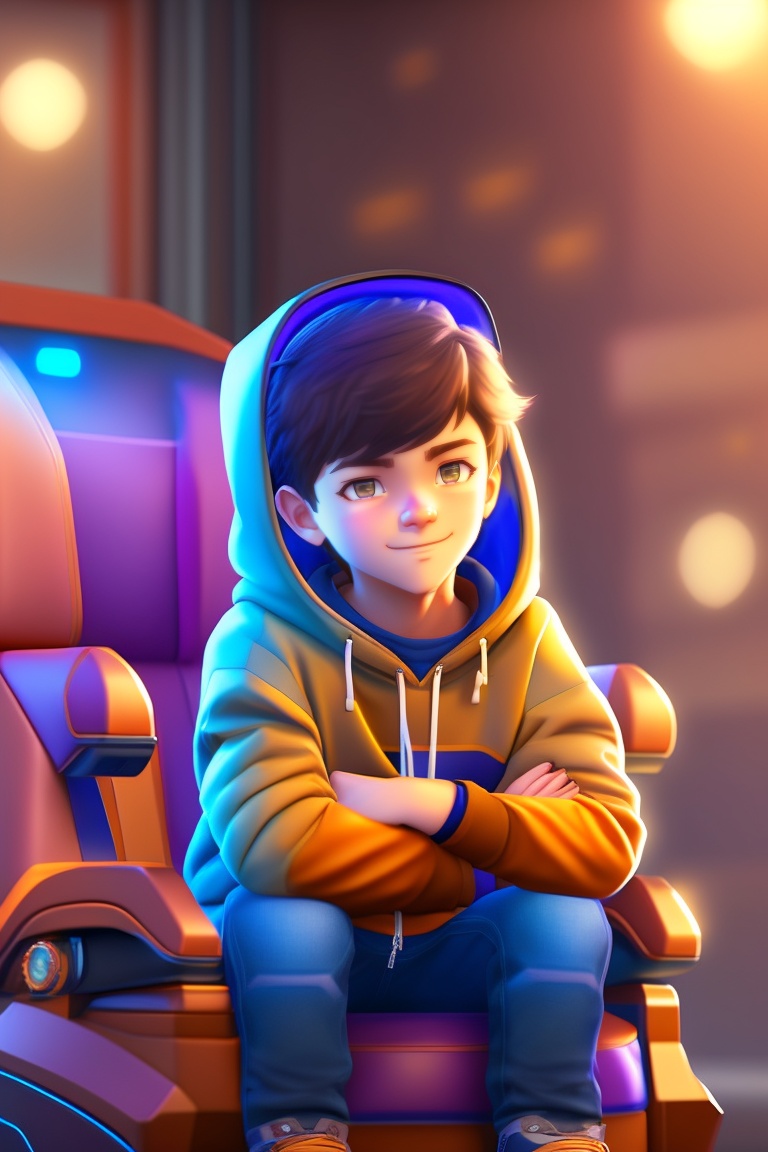 Lexica - A teenage boy, front view, sitting on a gaming chair, upper ...