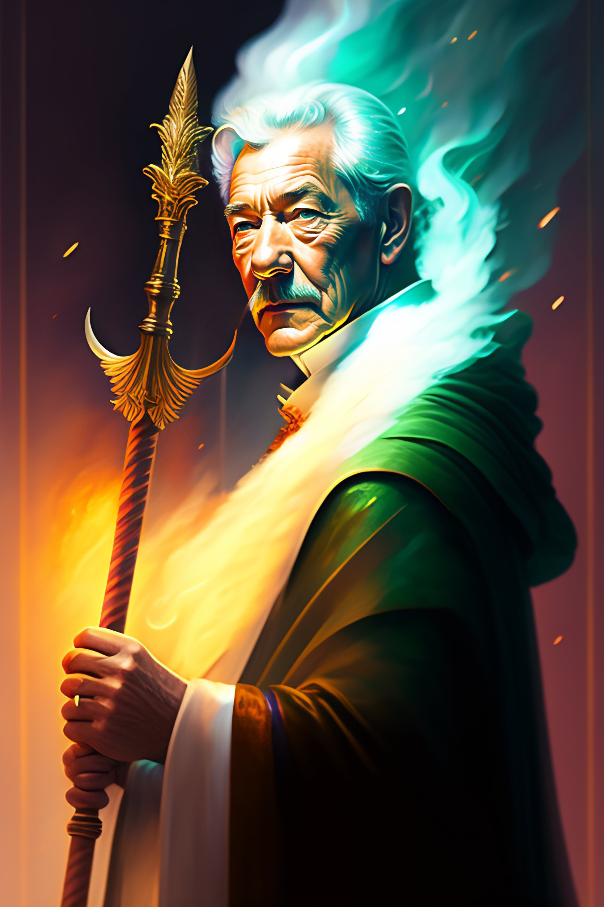 Lexica - Full shot body photo of Ian McKellen as wizard holding a ...