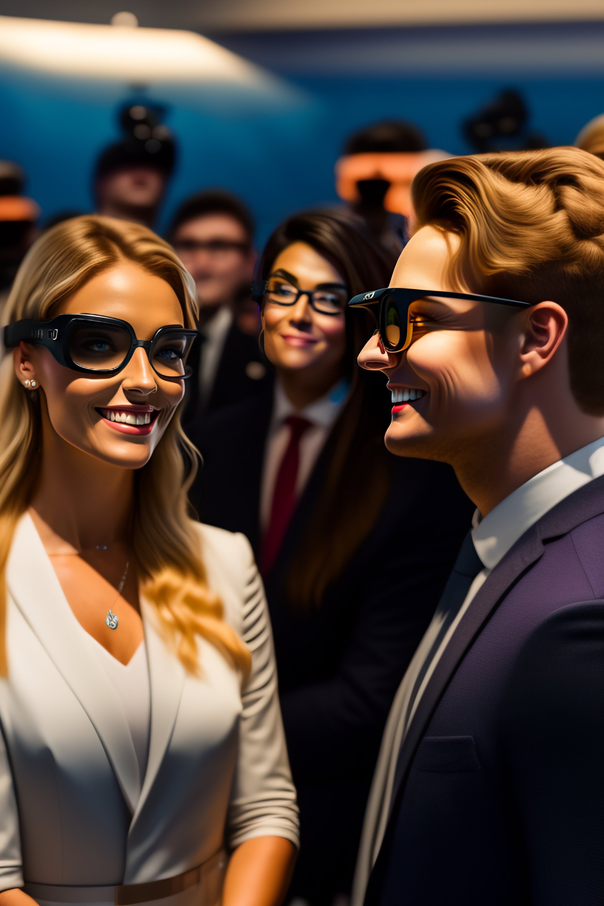 Lexica - A group of friends stand around Oculus Quest Elite VR headset ...