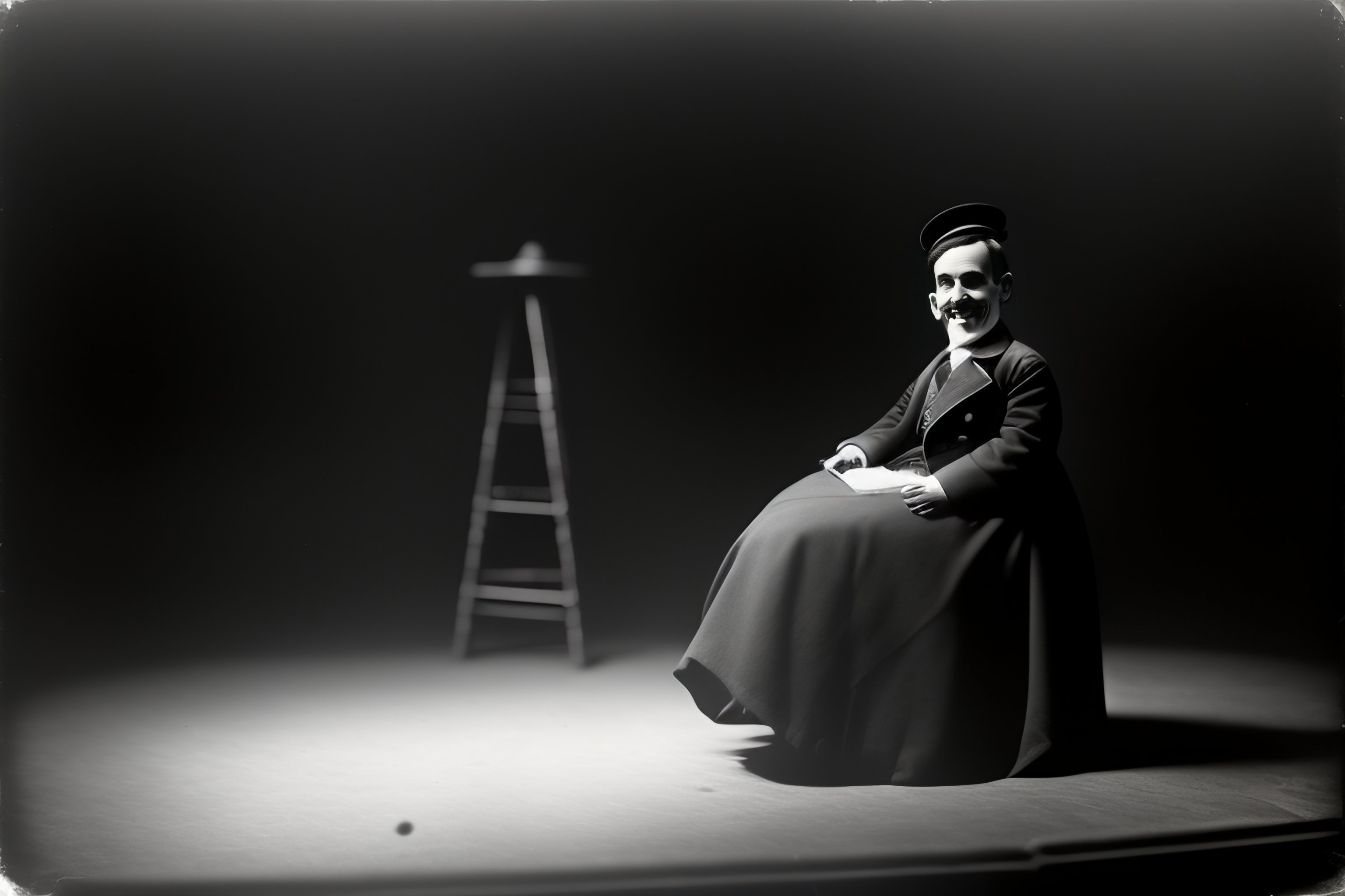 Lexica - Ventriloquist figure laying on a stage, smiling, photograph ...