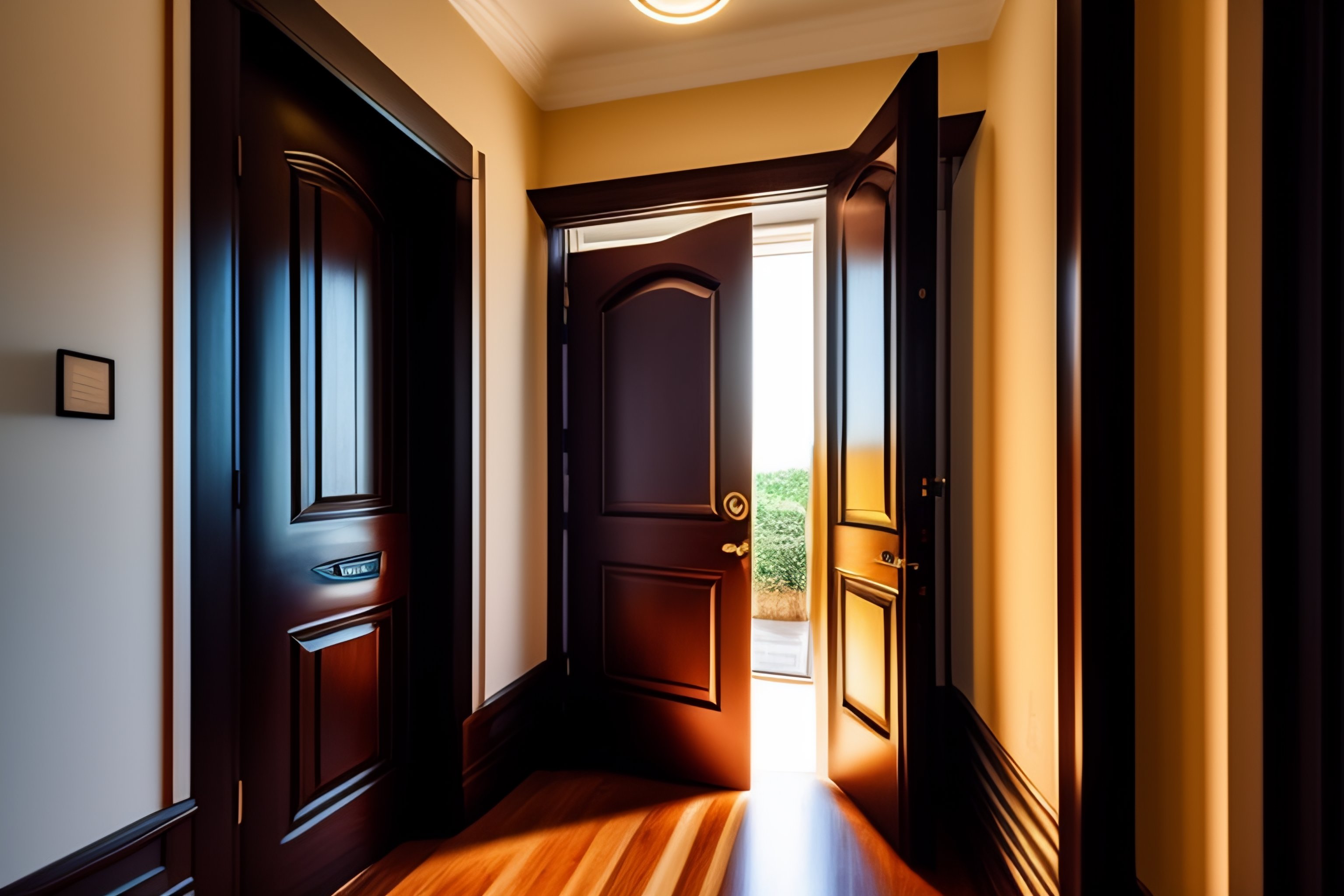 Lexica - Open door leading to a hallway that shows many doors