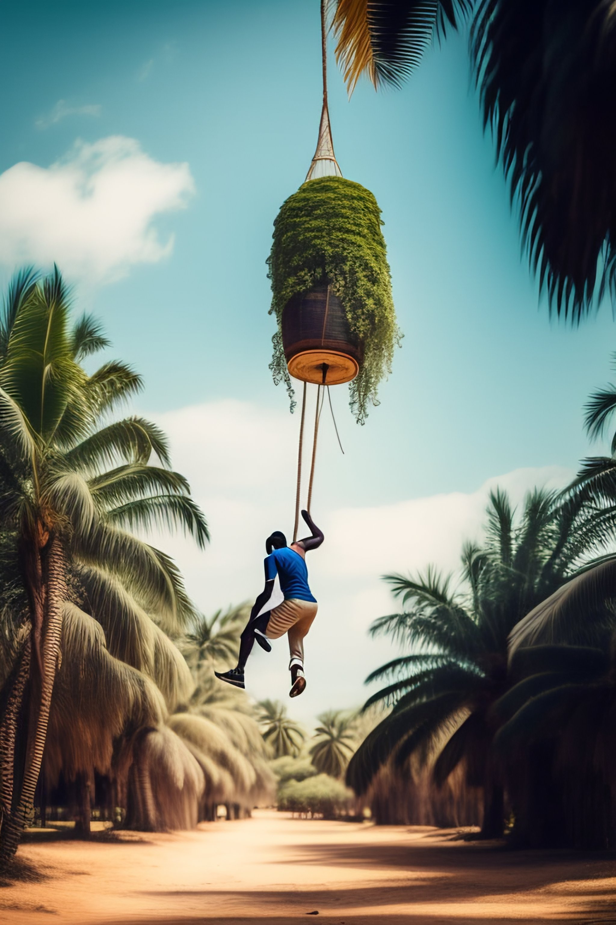 Lexica - A Palm Wine Tapper climbing a palm tree with ropes and a keg ...