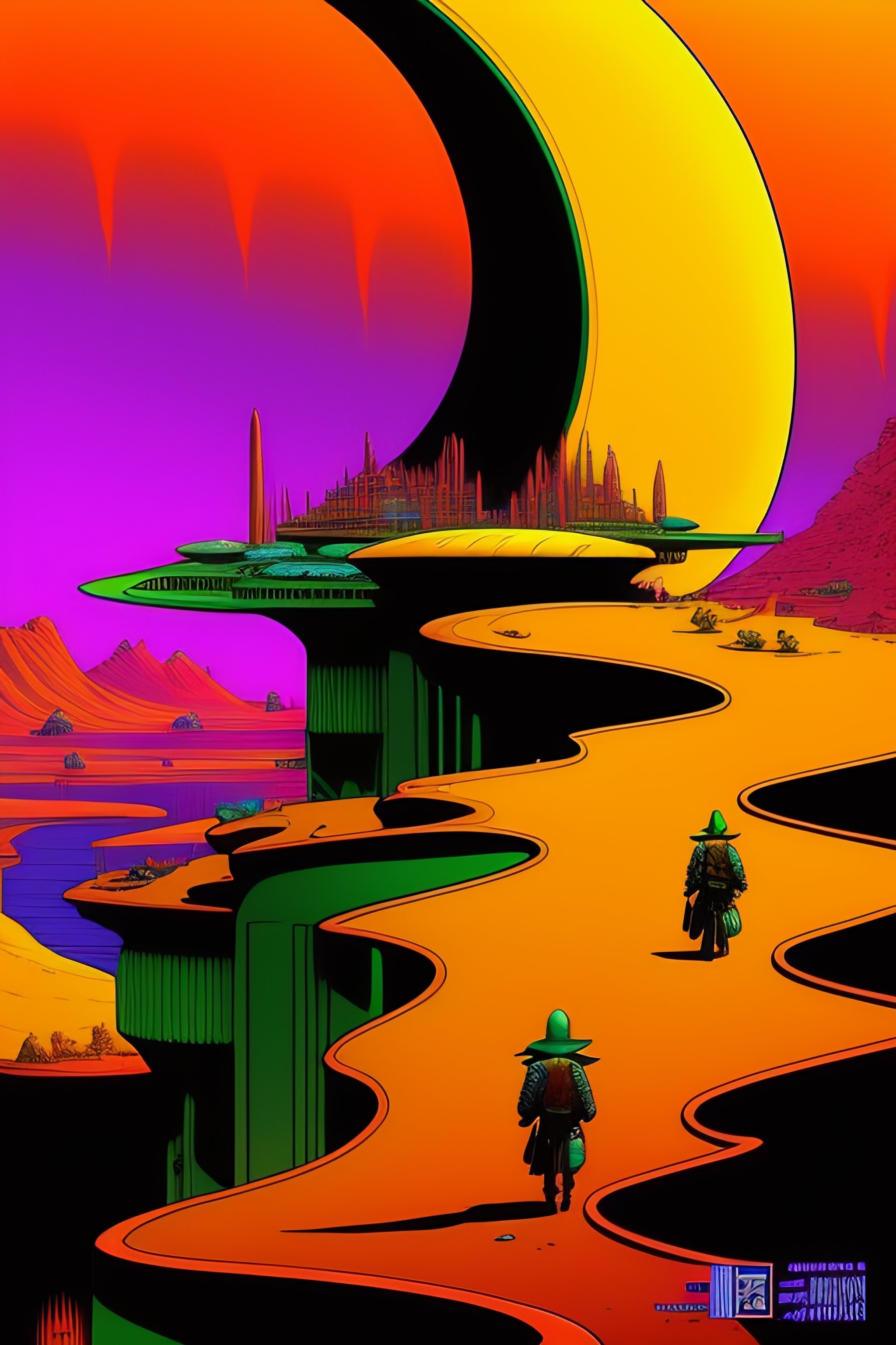 Lexica - Flat line comic book art in the style of Jean Giraud Moebius, Gir