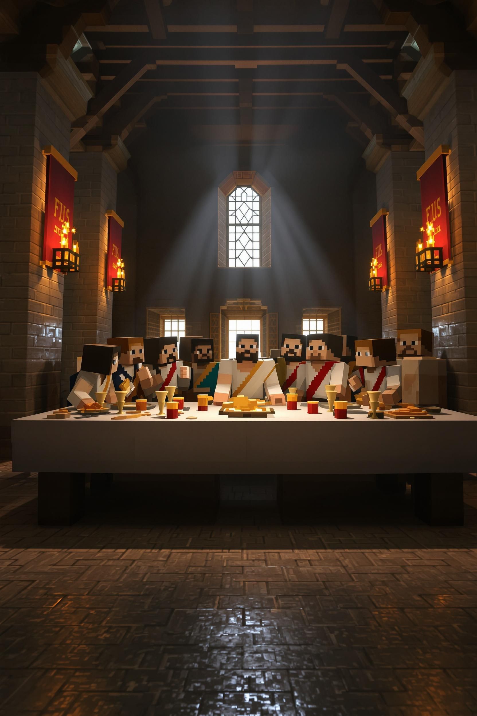 Lexica - Minecraft version of the last supper, ray tracing enabled