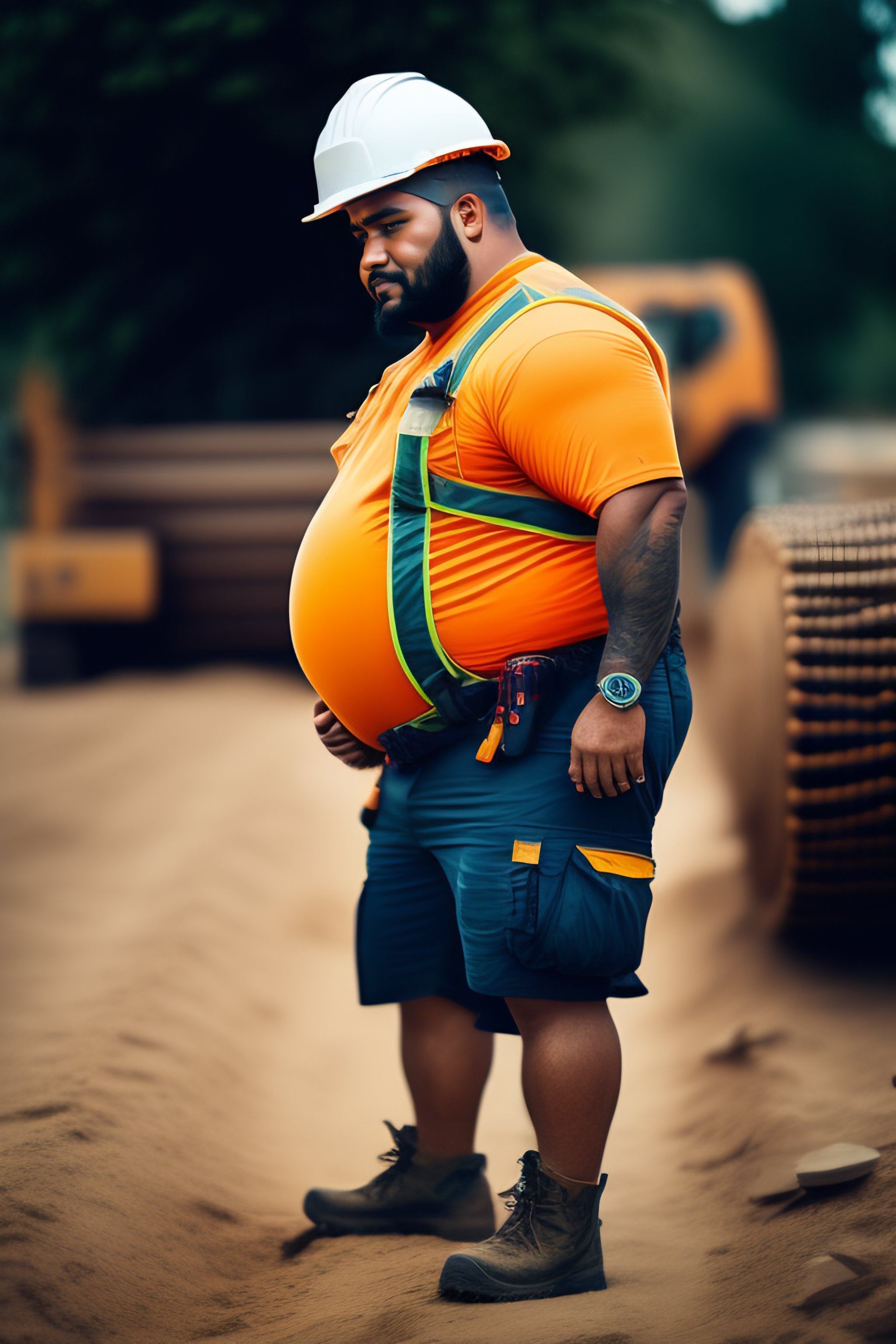 Lexica - A construction worker, with a (large belly)+++, amateur photo