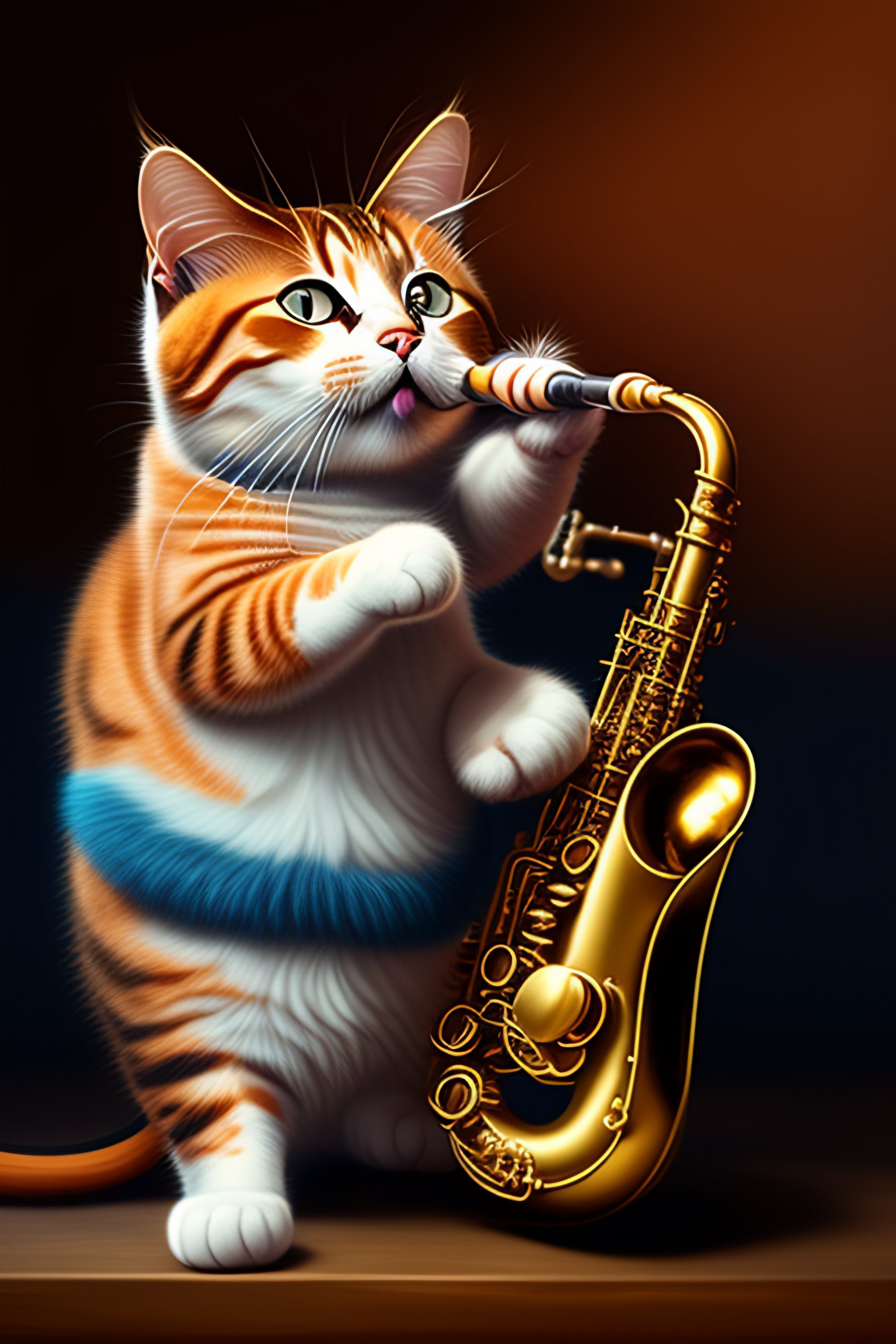 Lexica - A cat playing the saxophone with a mouse playing the guitar