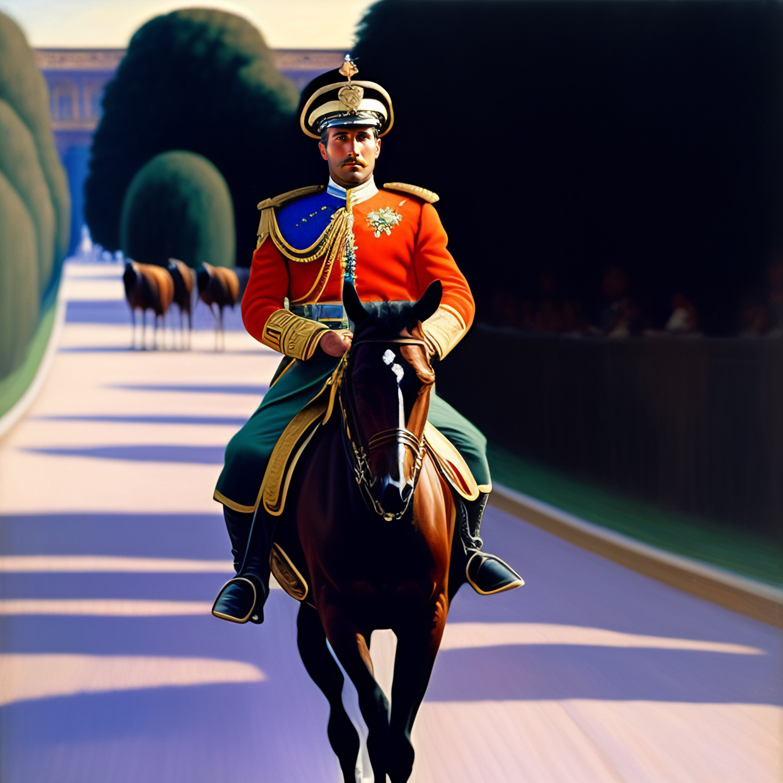 Lexica - Handsome prince crossing the road near the palace on horseback ...