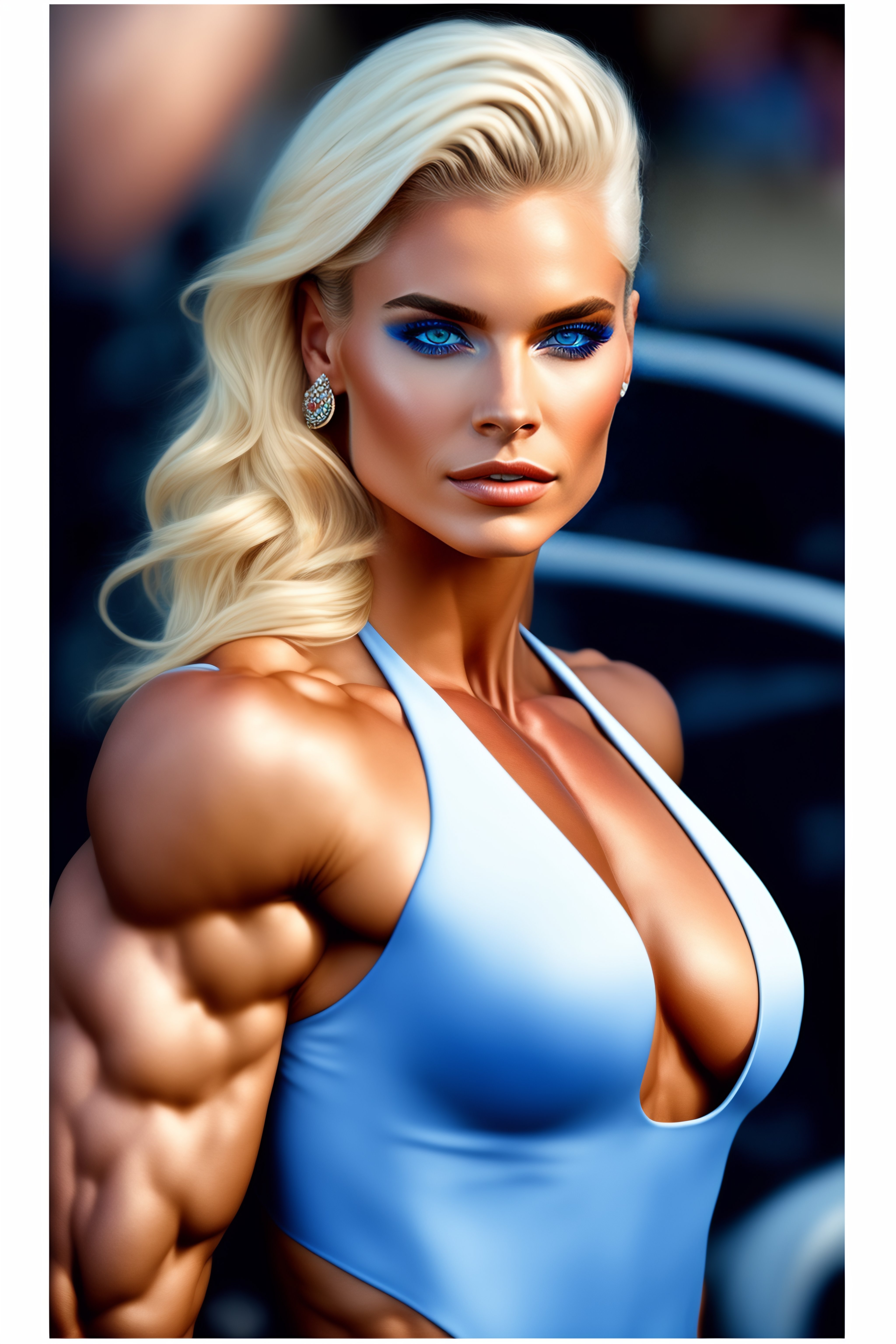 Lexica - Platinum-blonde-haired blue-eyed princess, muscular, buff princess, royal jacket