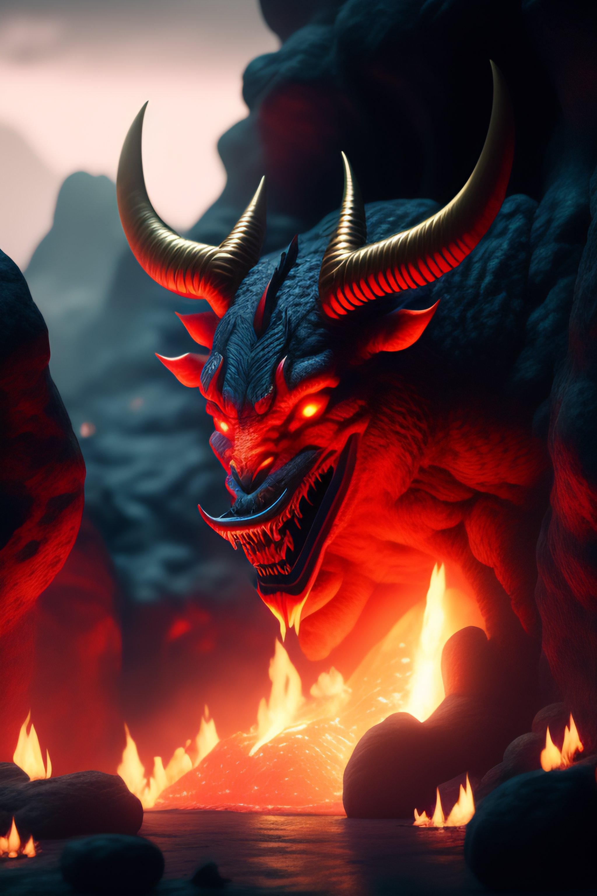 Lexica - A horned demon with blood coming out of mouth, smiling ...