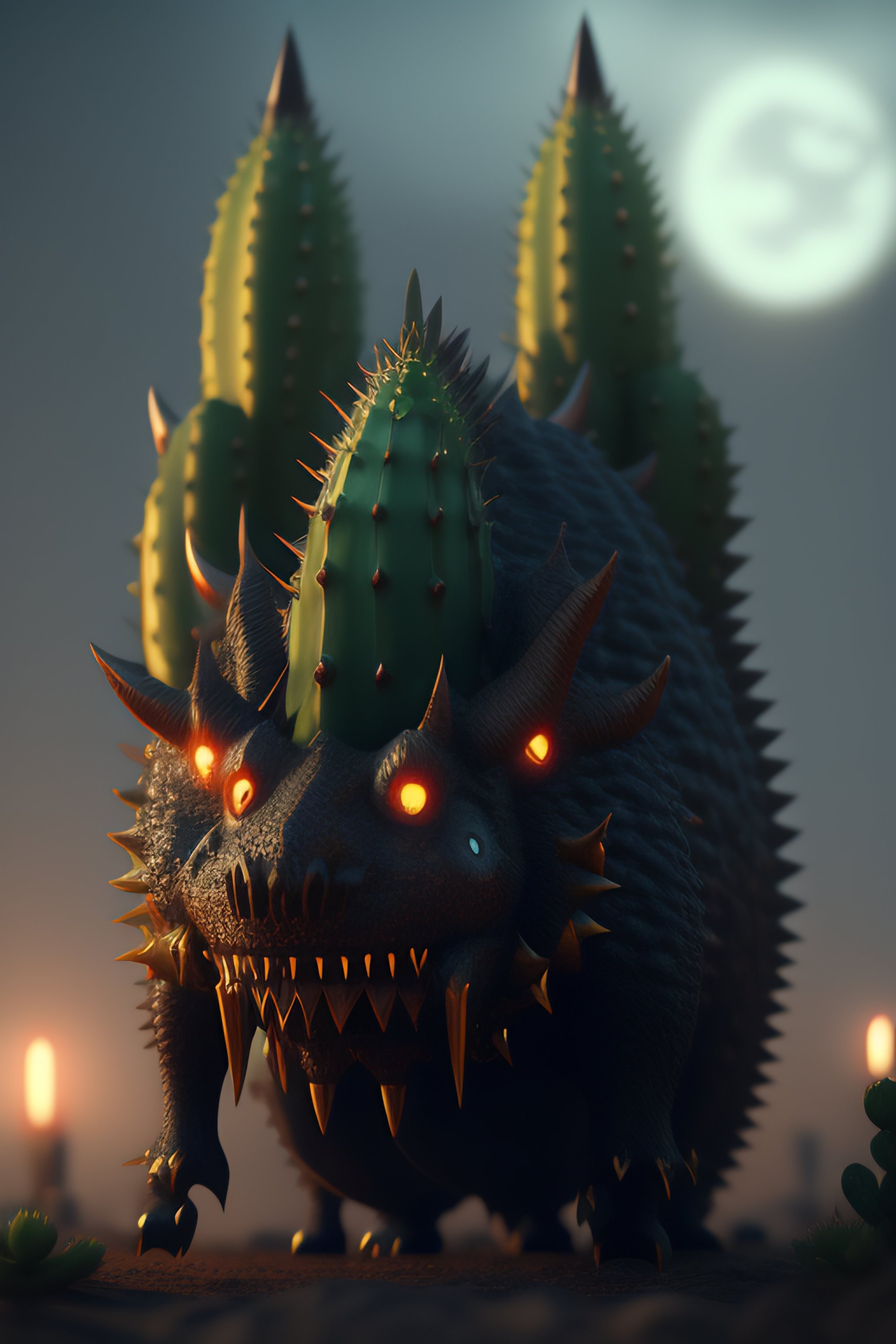 Lexica - Cactus-shaped monster with spikes and teeth , Darkness ...