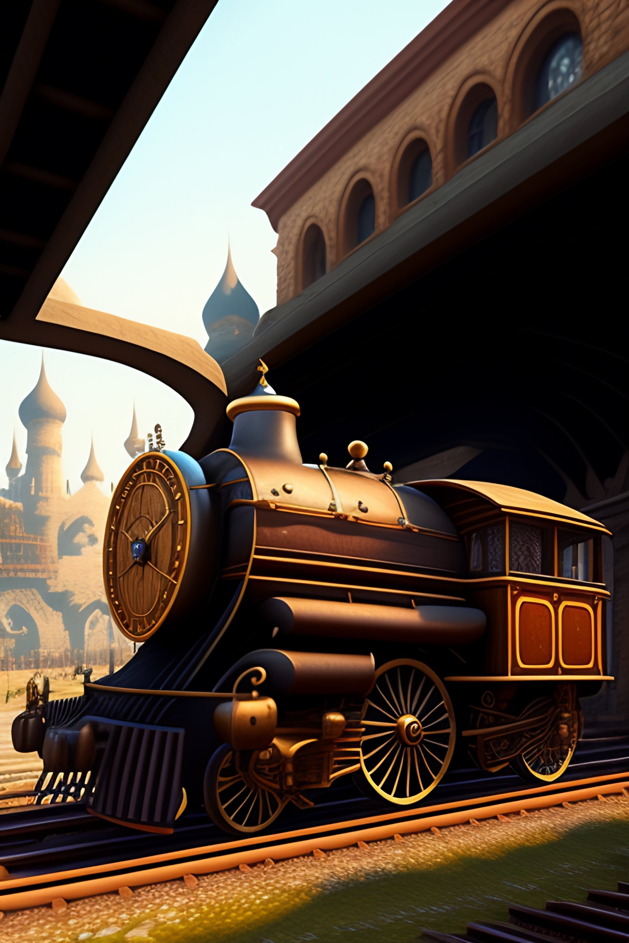 Lexica - Medieval city with train, steampunk