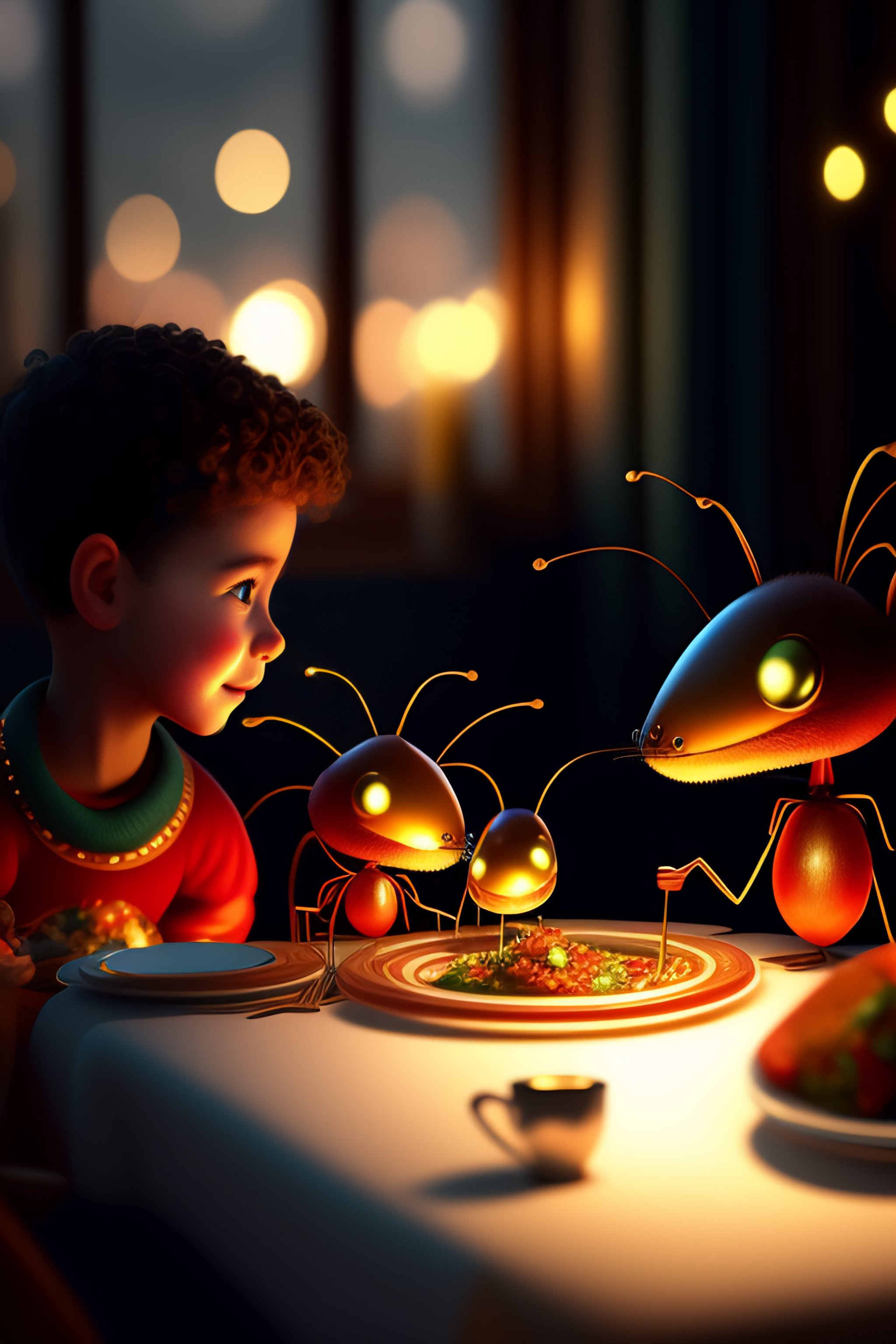 Lexica - A family of 4 ants having dinner around the table at new years ...