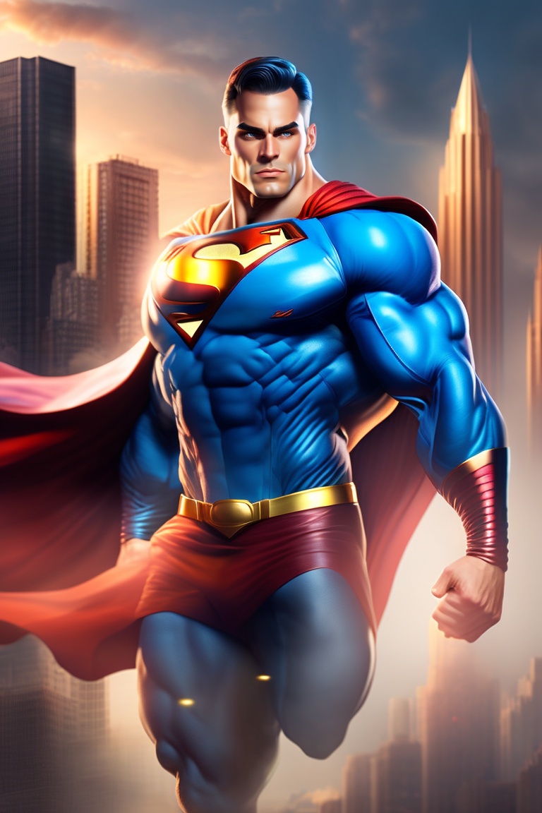 Lexica - Superman soaring through the vibrant city skyline at sunset ...