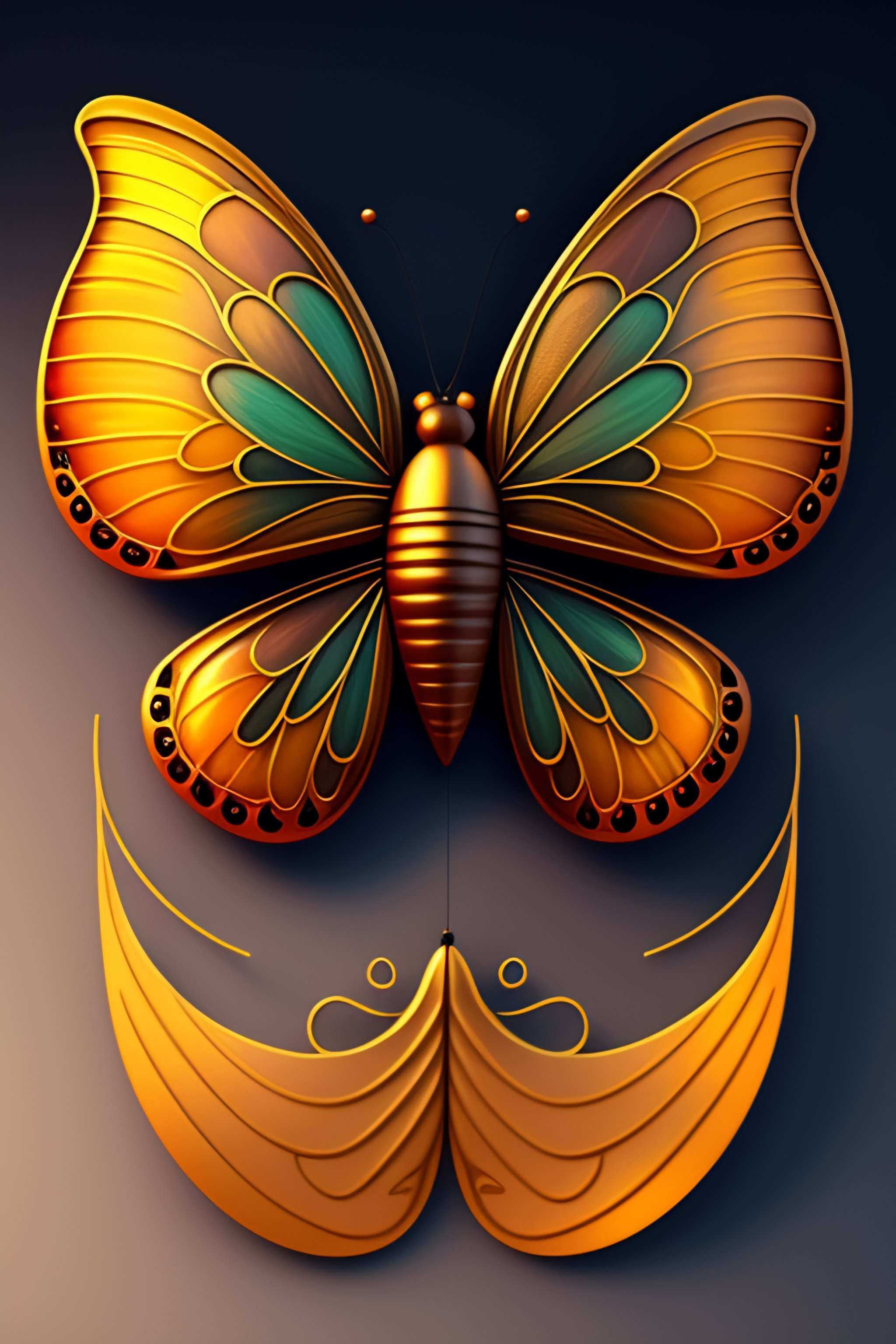 Lexica - A stylized butterfly with wings made up of upward and downward ...