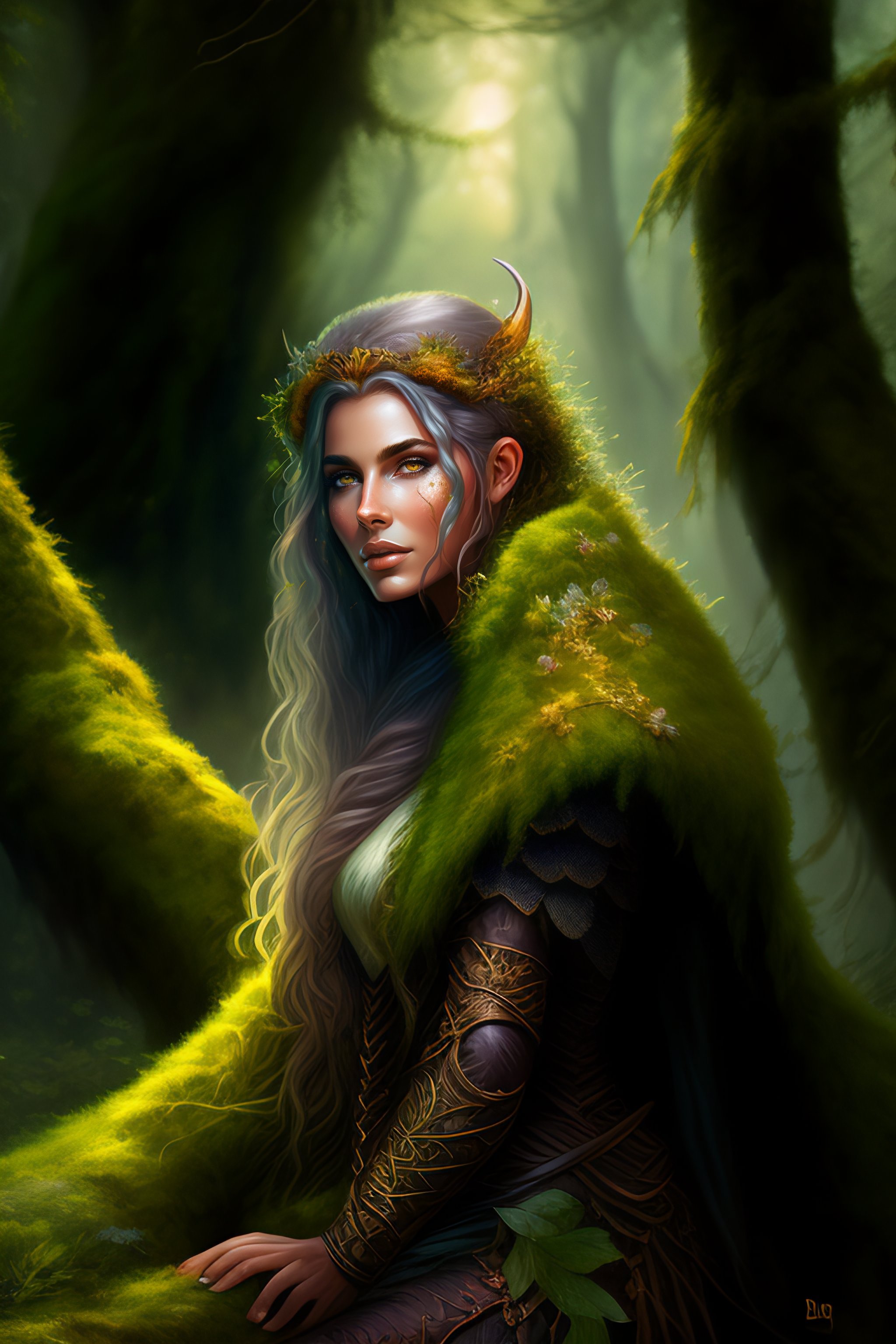 Lexica - Dryad with skin of moss and armor of bark emerging from a tree ...