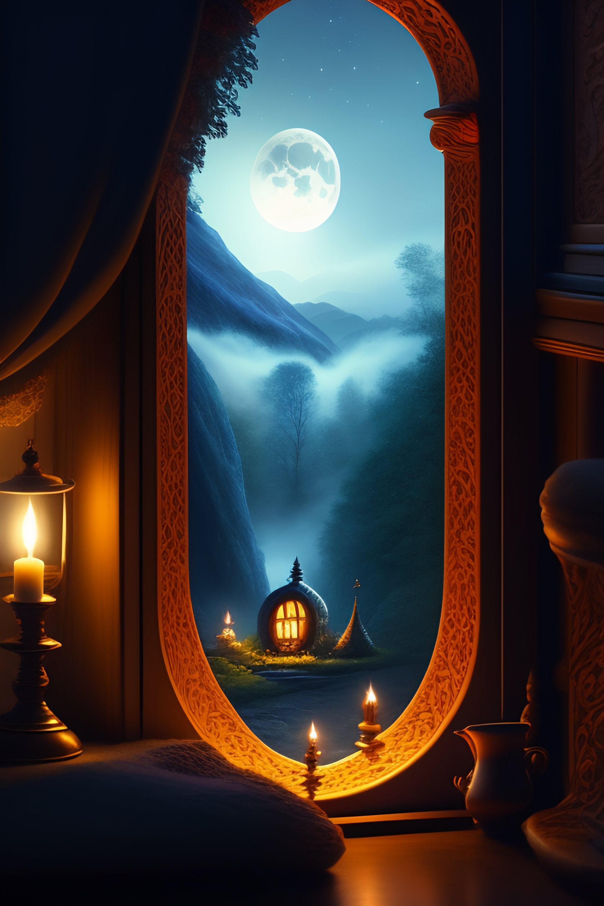 Lexica - The view from inside a fairy hole looking out a window into a ...