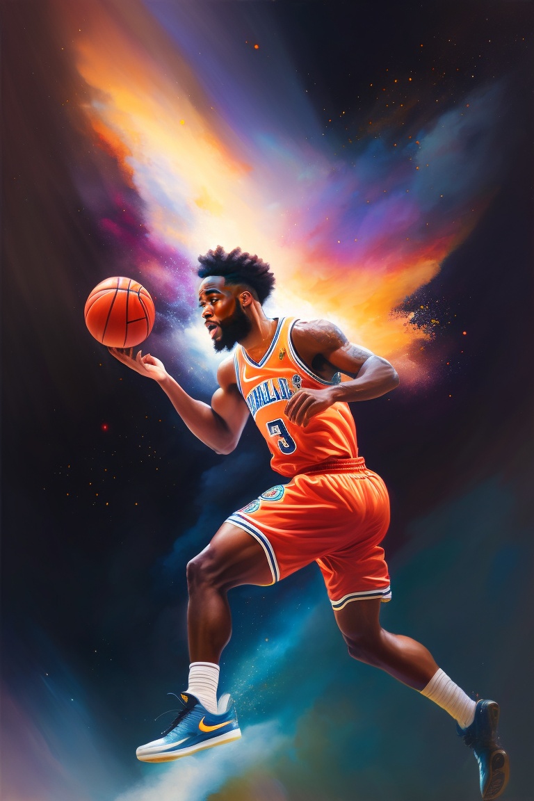 Lexica - An expressive oil painting of a basketball player dunking ...