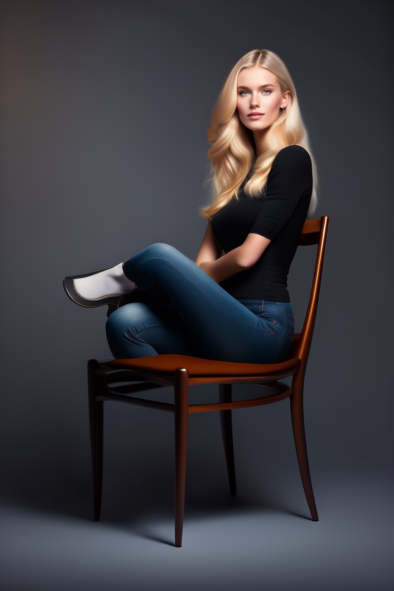 Lexica - Beautiful girl with blond hair sitting on a chair. Sigma 85mm ...