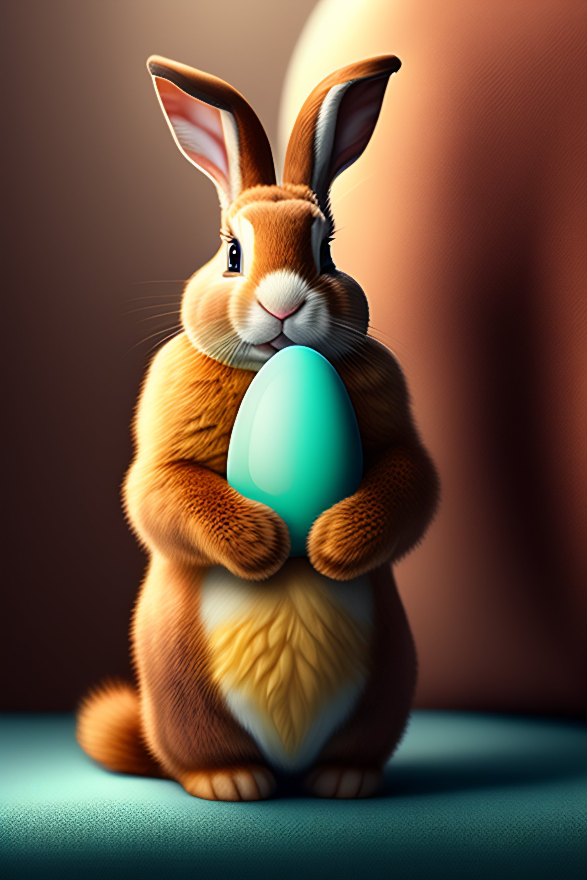 Lexica - Realistic easter bunny holding an easter egg, holiday, chocolate,