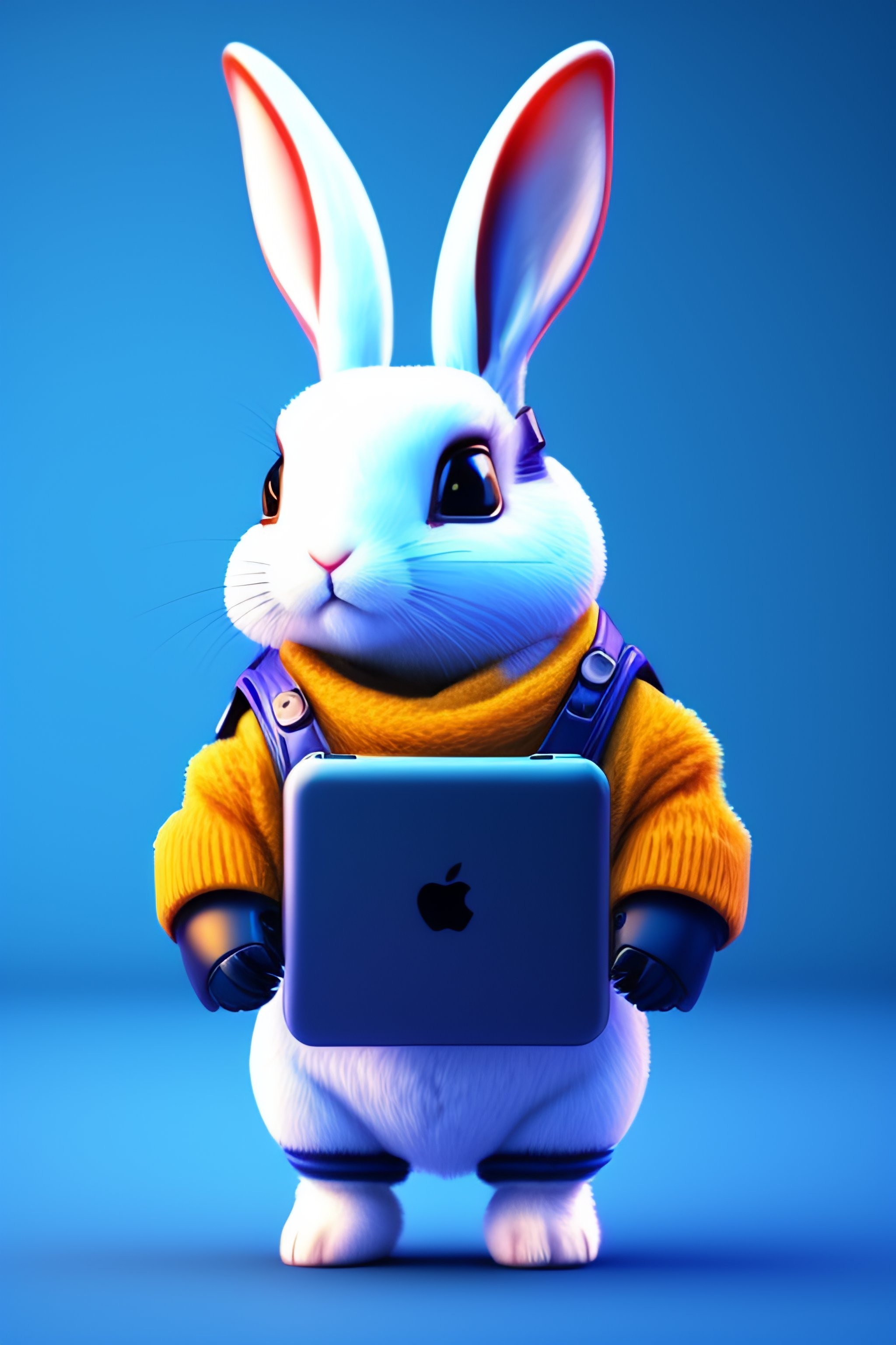 Lexica - Bunny robot working on a smartphone, make a blue faded ...