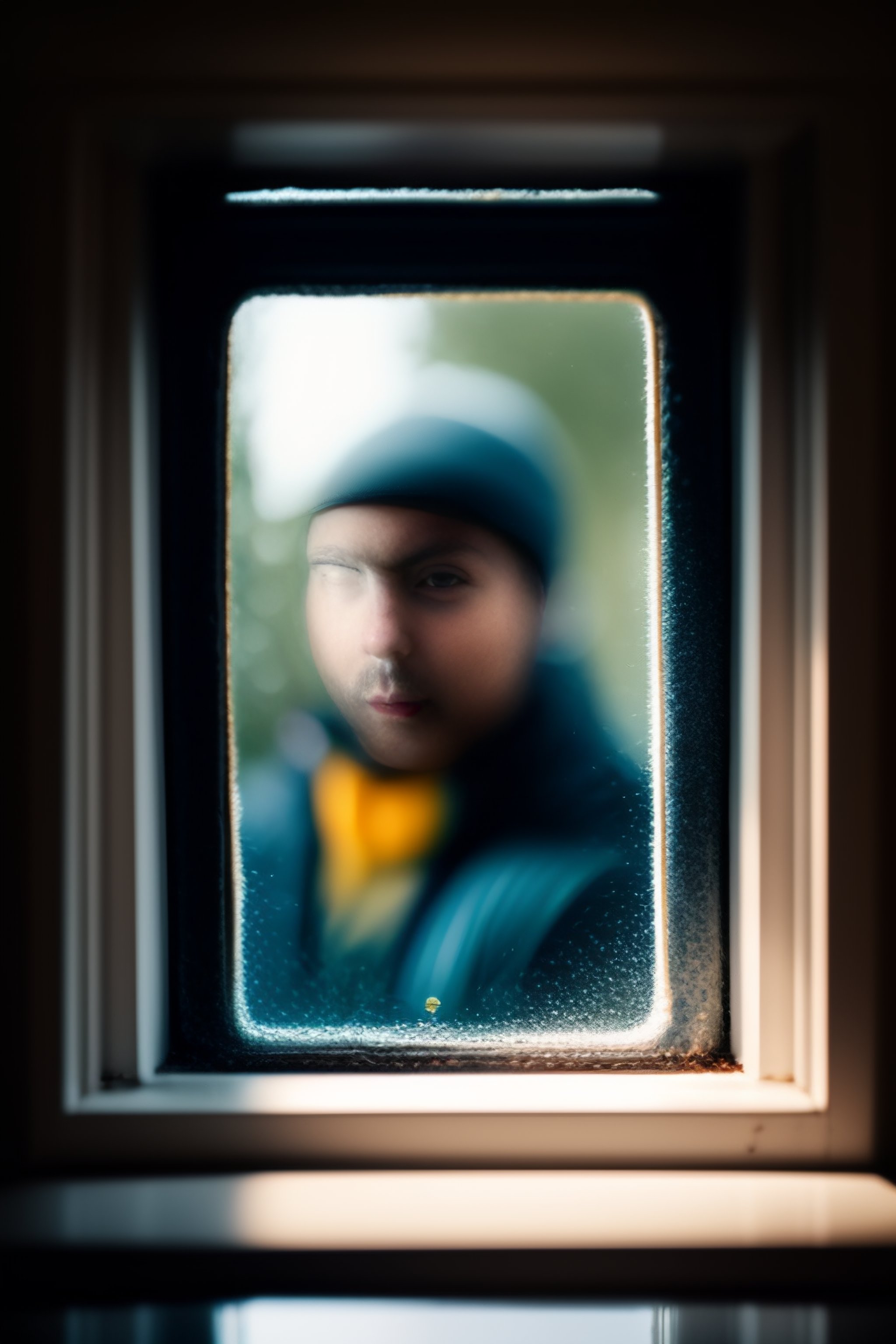 Lexica - A realistic photograph of a blurred person through a glass of ...