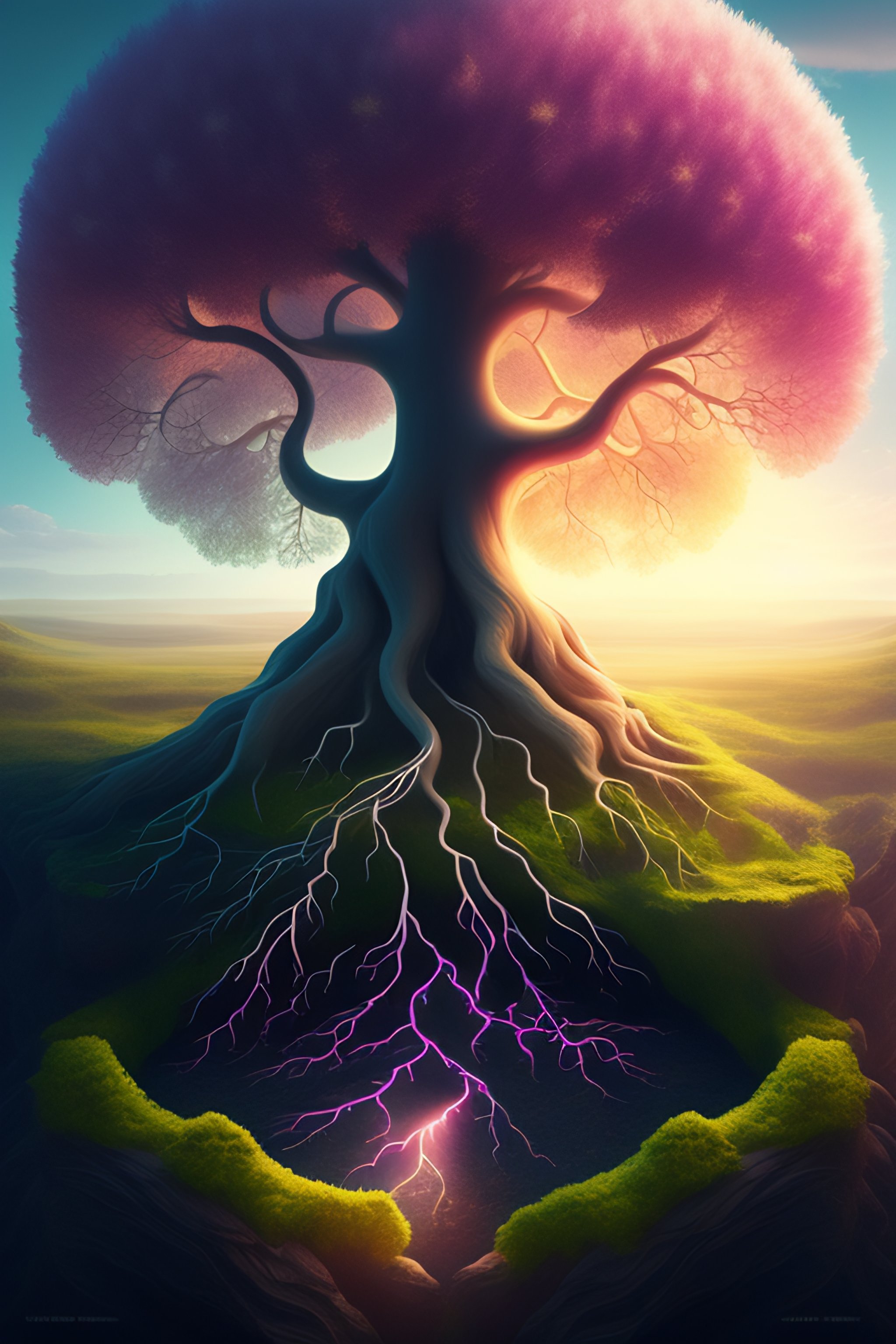 Lexica - Healthy power lightning tree roots heart fungi