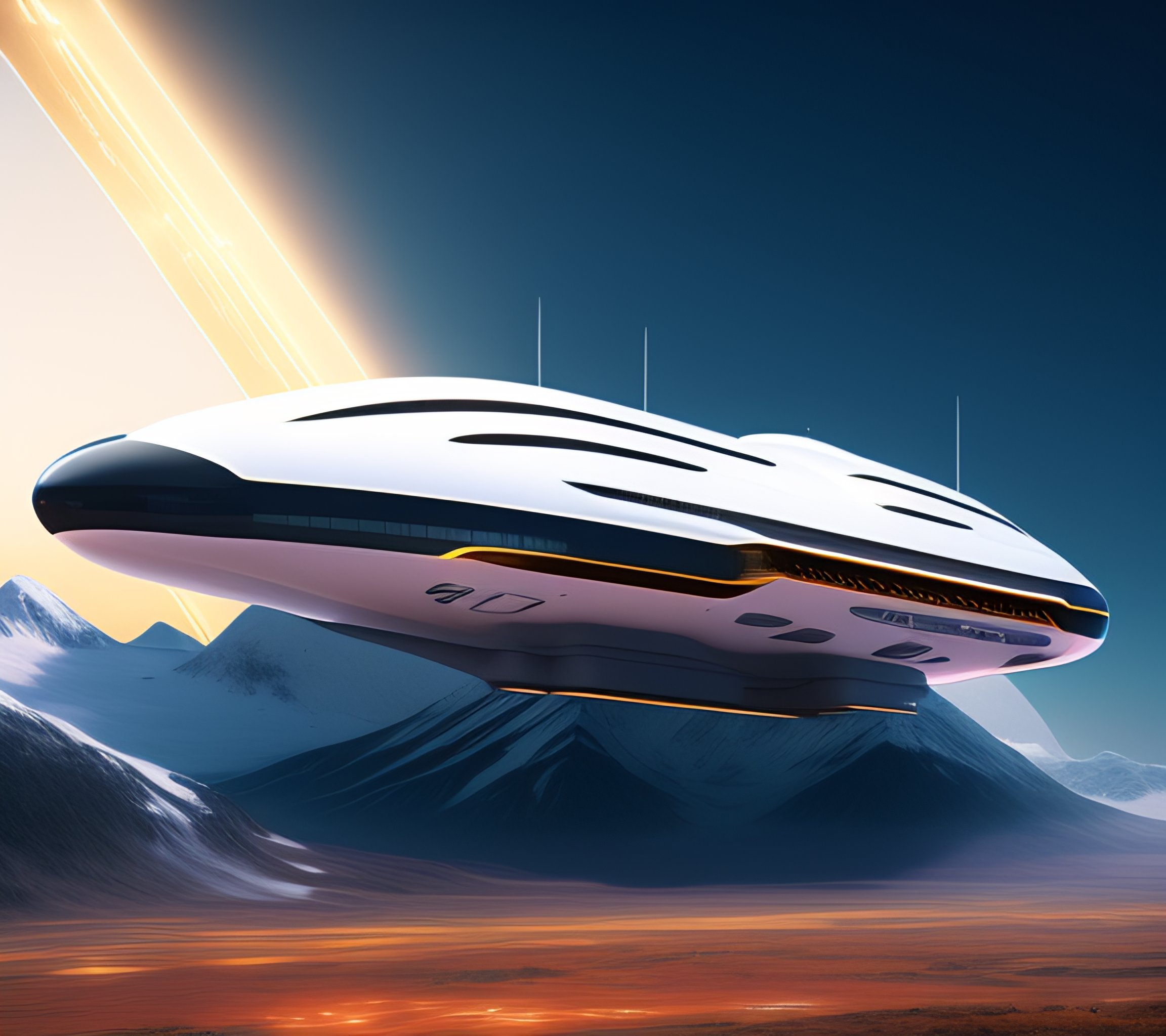 Lexica - A spaceship floating over mountains, massive ship, fast ...