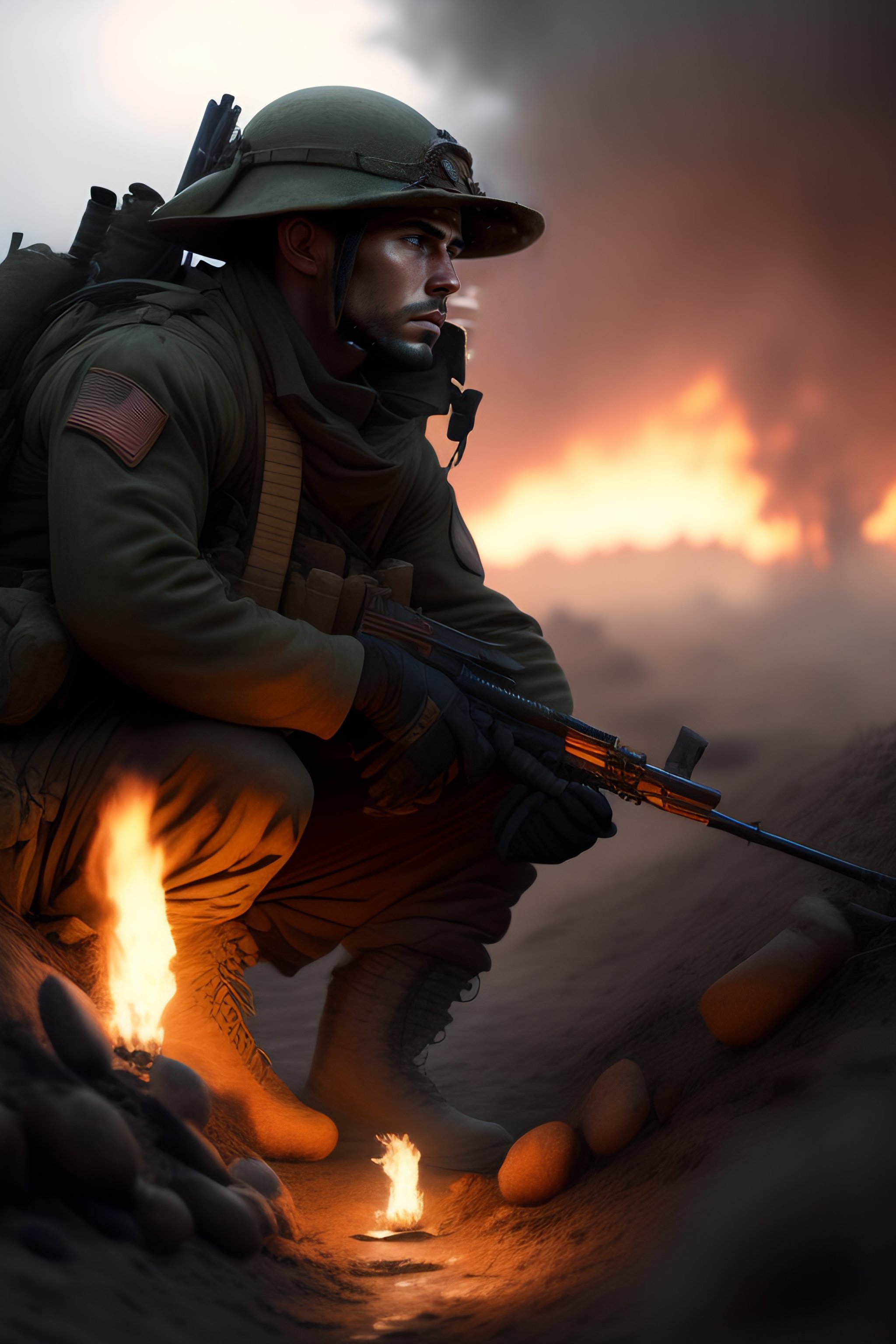 Lexica - Beautiful film still of a war movie where a lone survivor, one ...