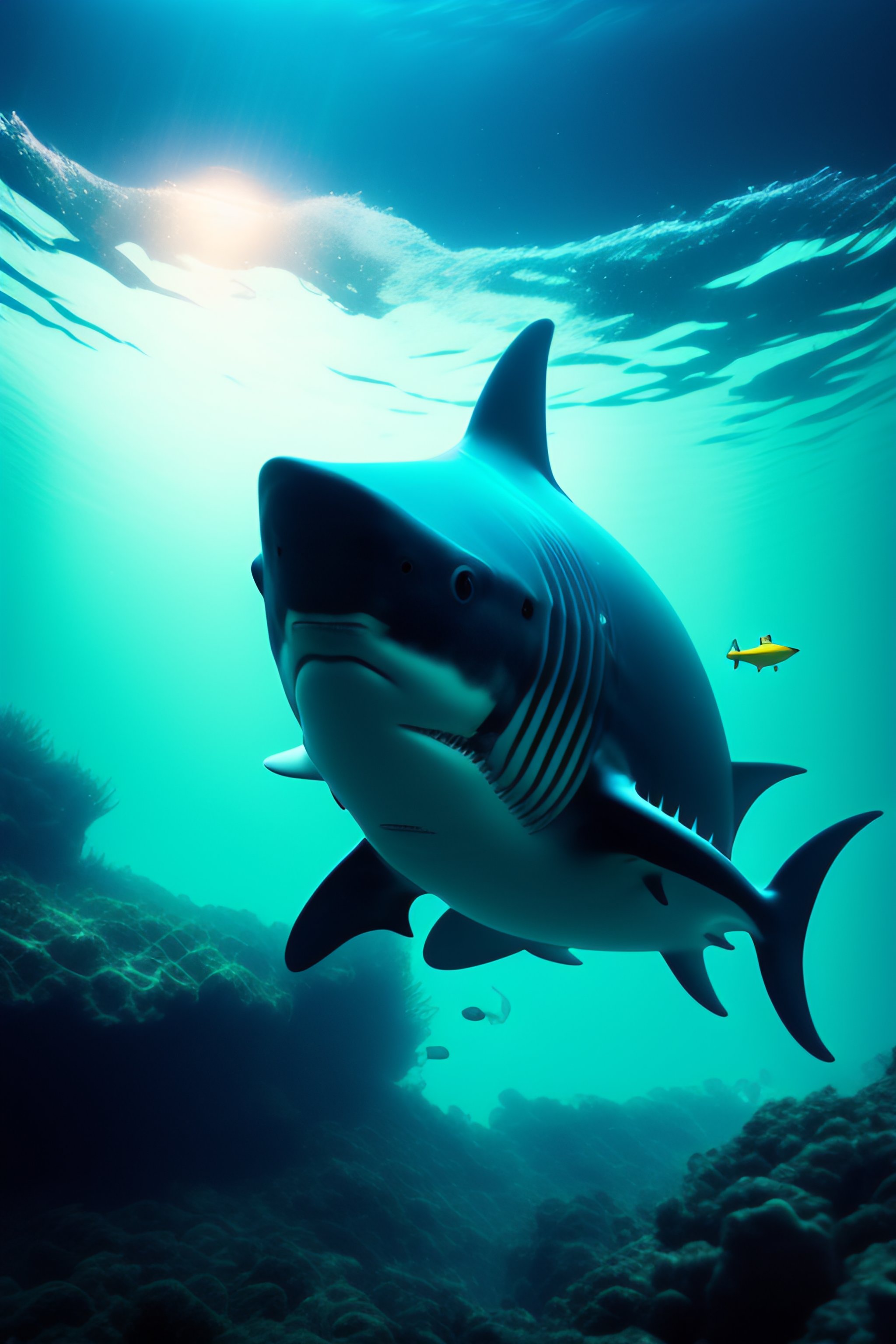 Lexica - A boy with robot shark in the deep dark sea