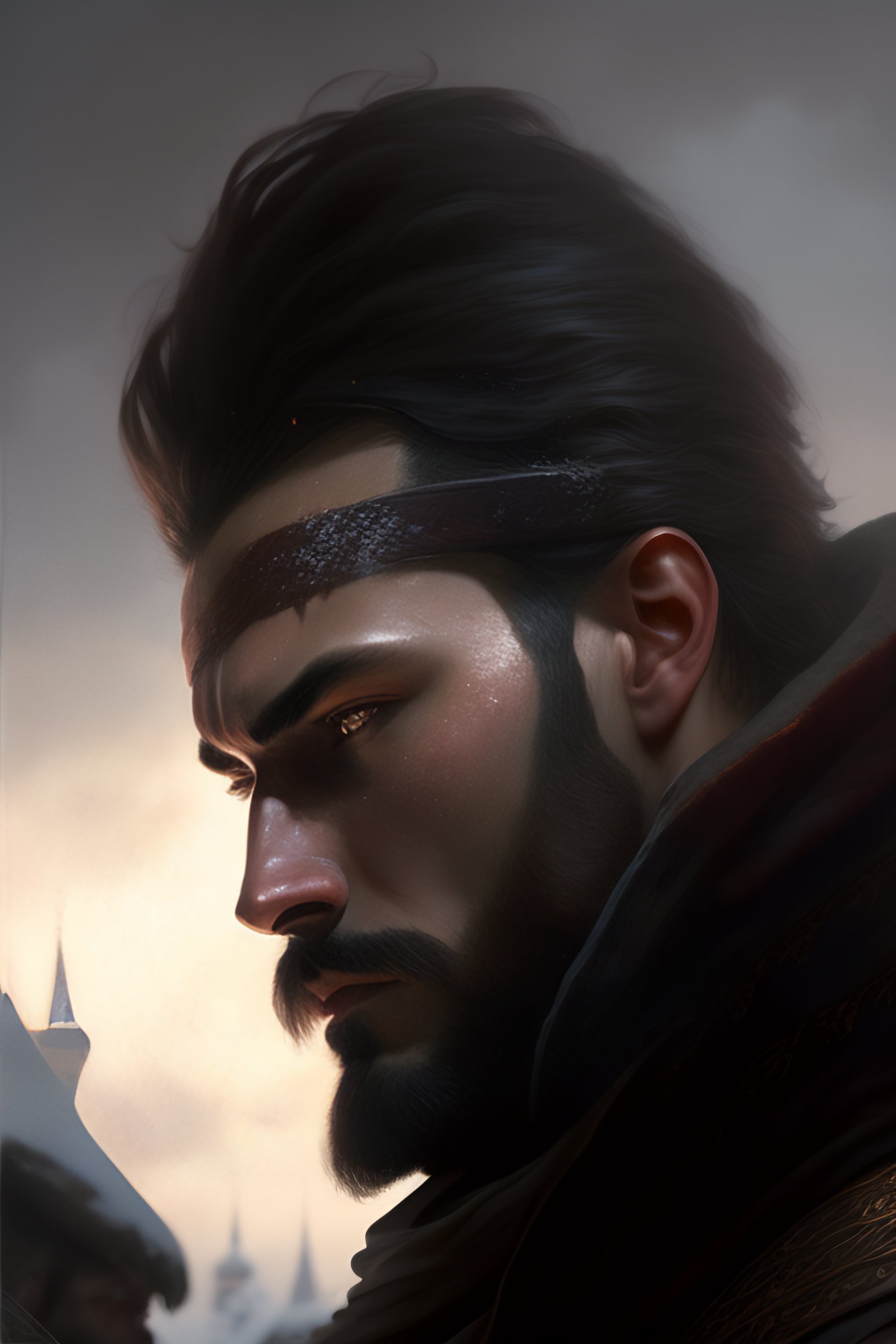 Lexica - Portrait of medieval russian man assassin dark hair, dark ...