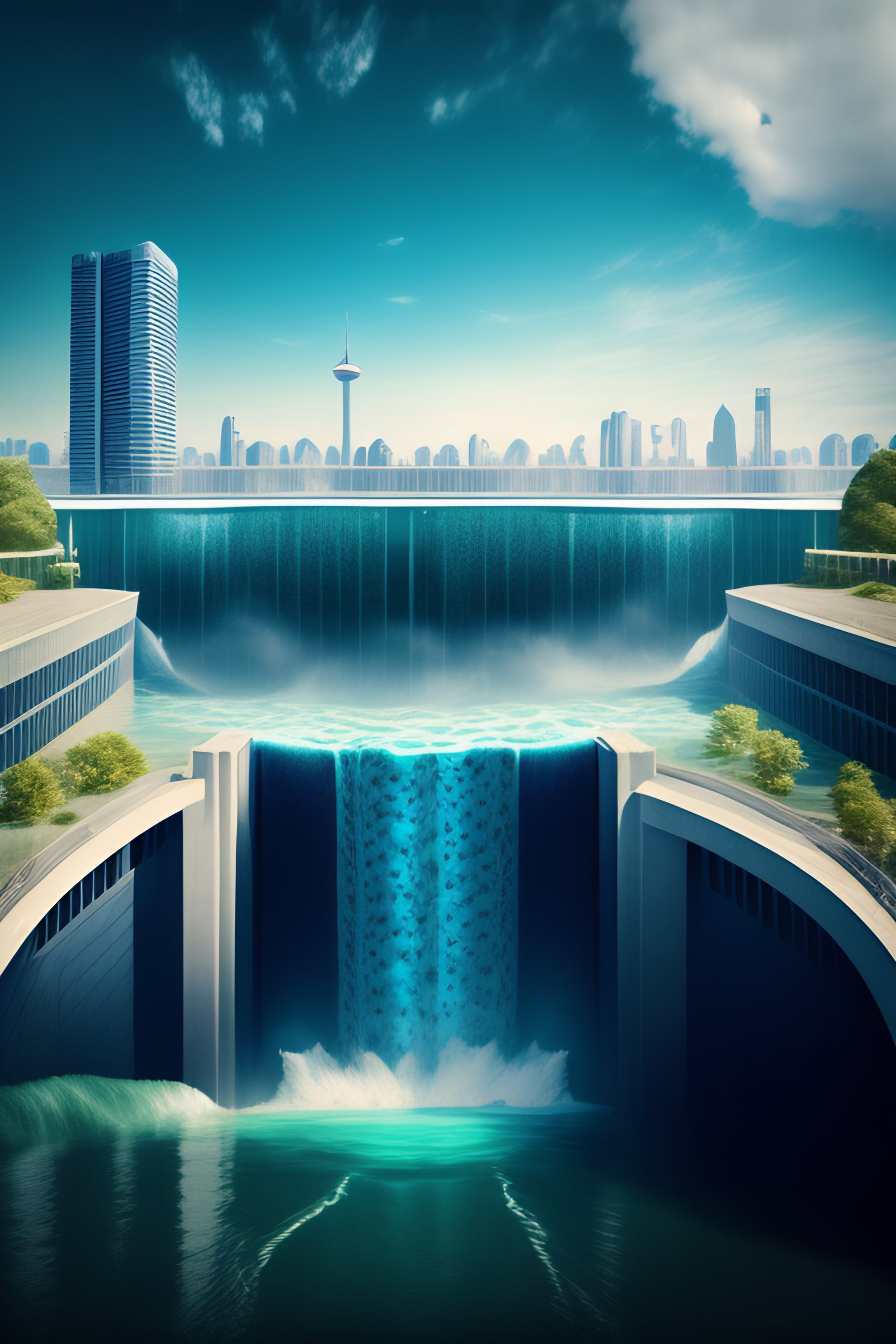 Lexica - Dam cracked, massive blue water flooding, flooded office ...