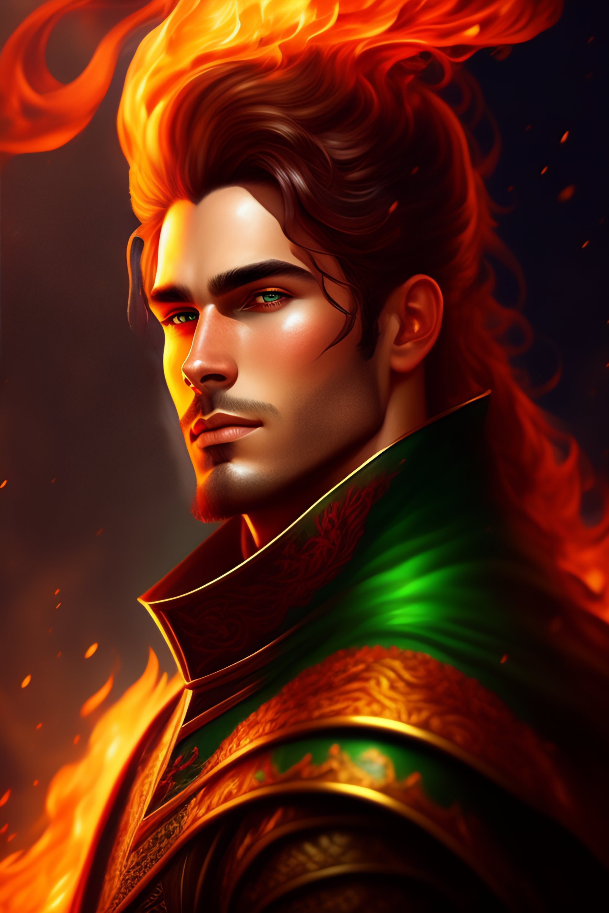 Lexica - Portrait of a man surrounded by fire, portrait of beautiful ...