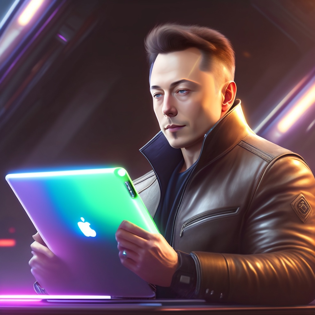 Lexica - Elon Musk with notebook, futuristic, cyberpunk