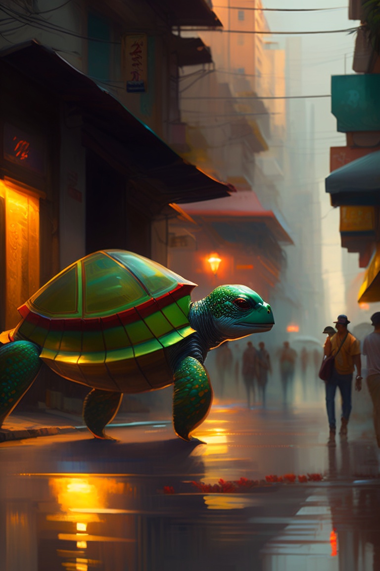 Lexica - A turtle walking through the Brazilians Streets, shot body ...