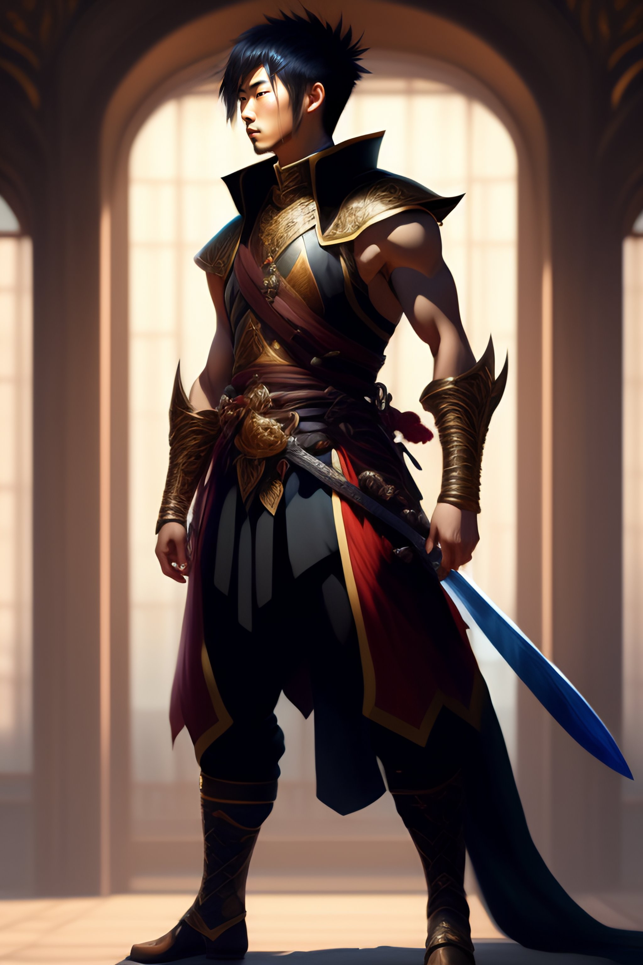 Lexica - Portrait of a full body of japanese man, age 20, big sword, d ...