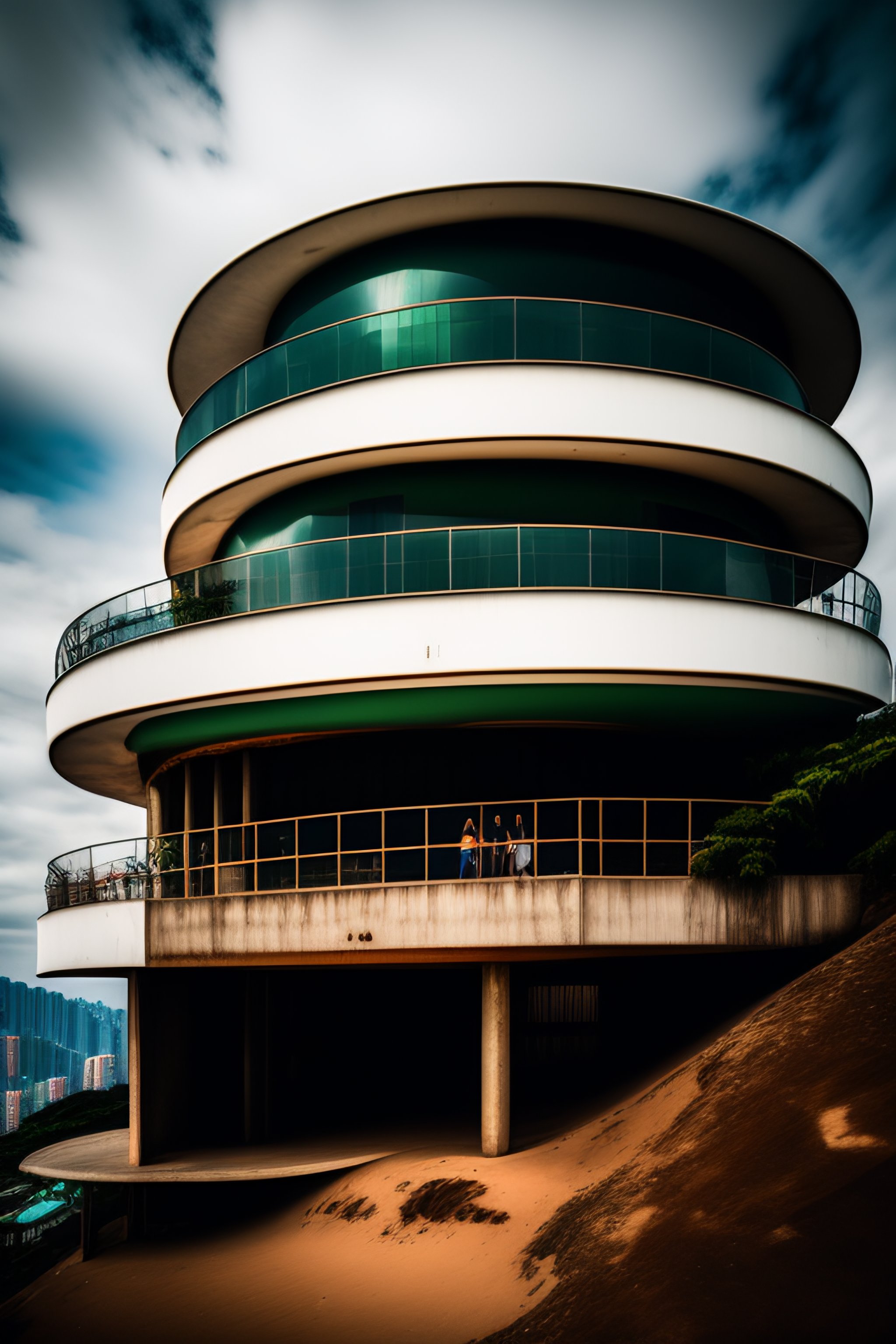 Lexica - Photography, 30mm, crowd, Oscar Niemeyer Building, favela