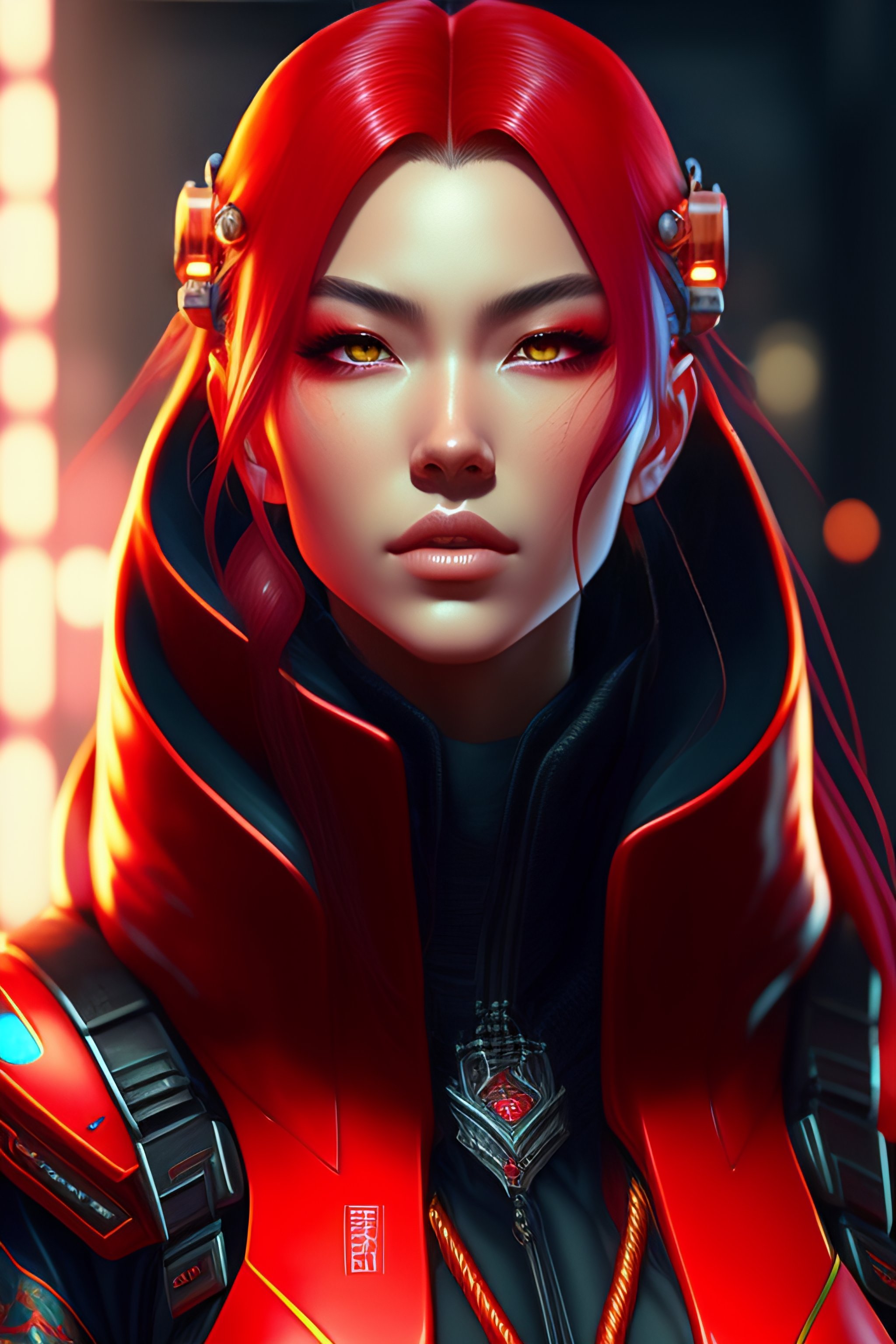 Lexica - Right facing, Portrait of a cyberpunk red cyborg ninja, third ...