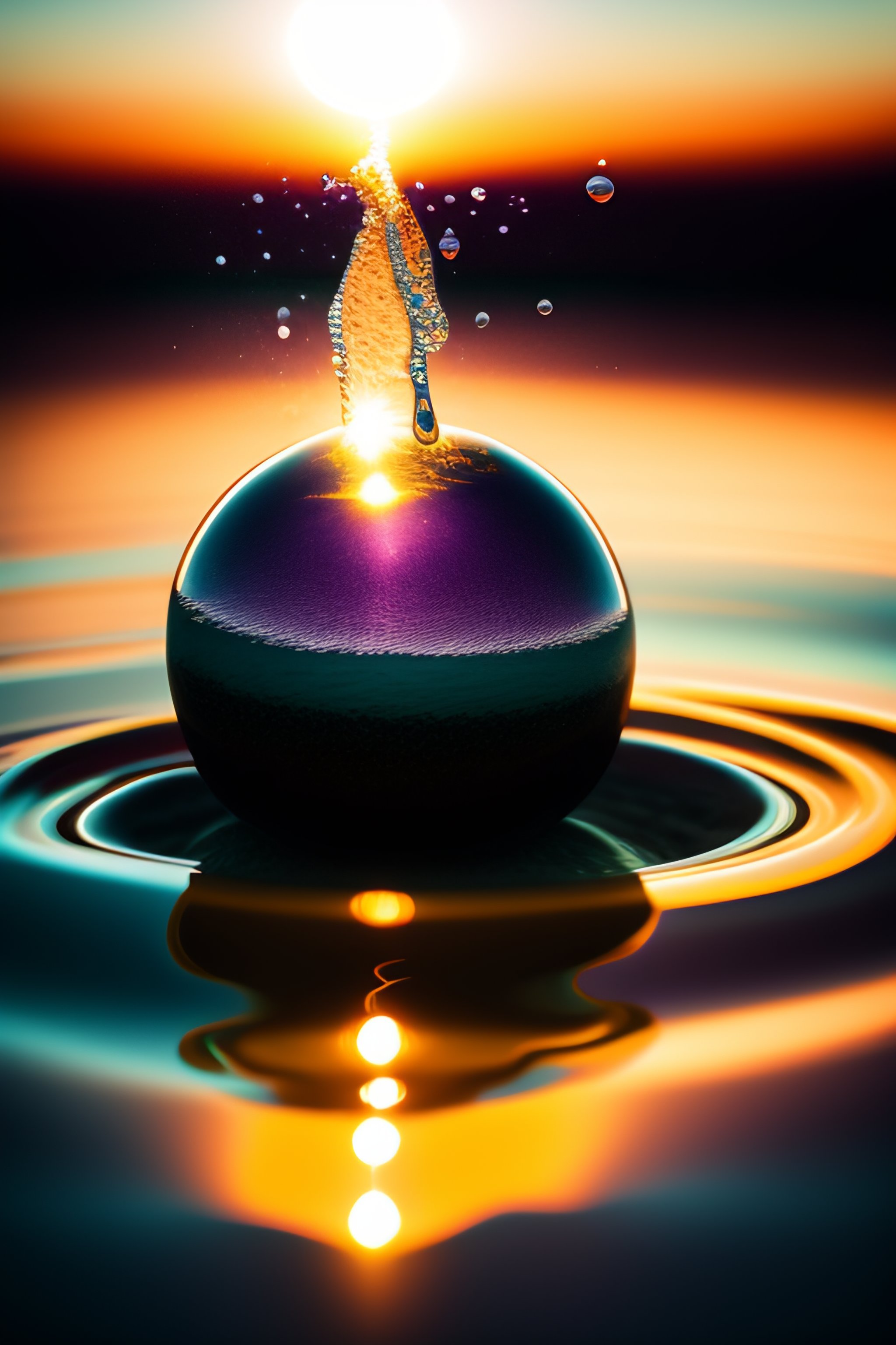 Lexica - Ball of water suspended in the air, ripples and splash on ...