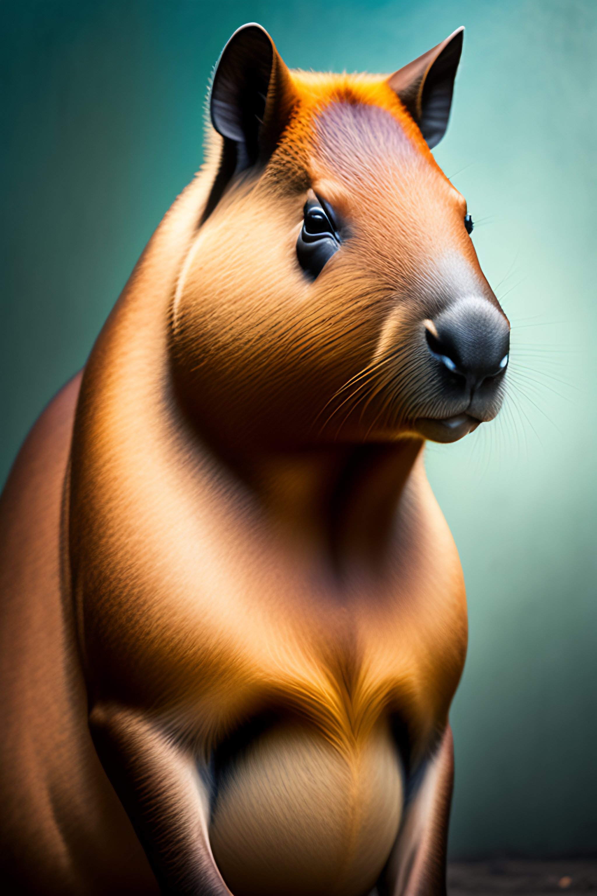 Lexica - Portrait of a capybara with muscles dressed as a superhero