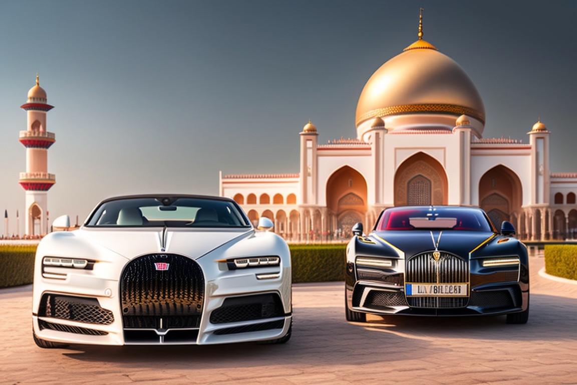 Lexica - A Bugatti Chiron and rolls Royce Ghost in front of mosque