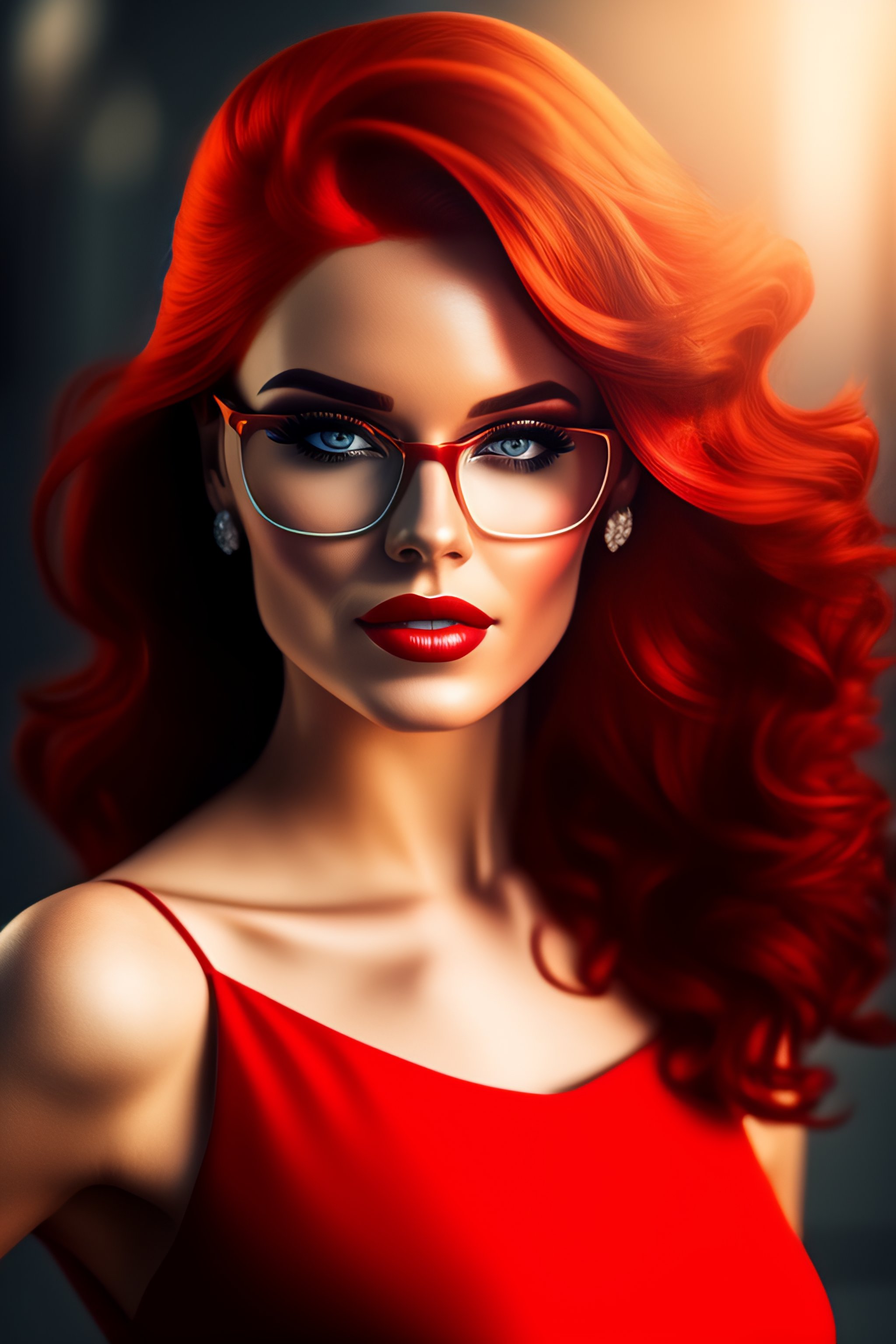 Lexica - Georgeous redhead girl with wreckles in red dress, stockings ...