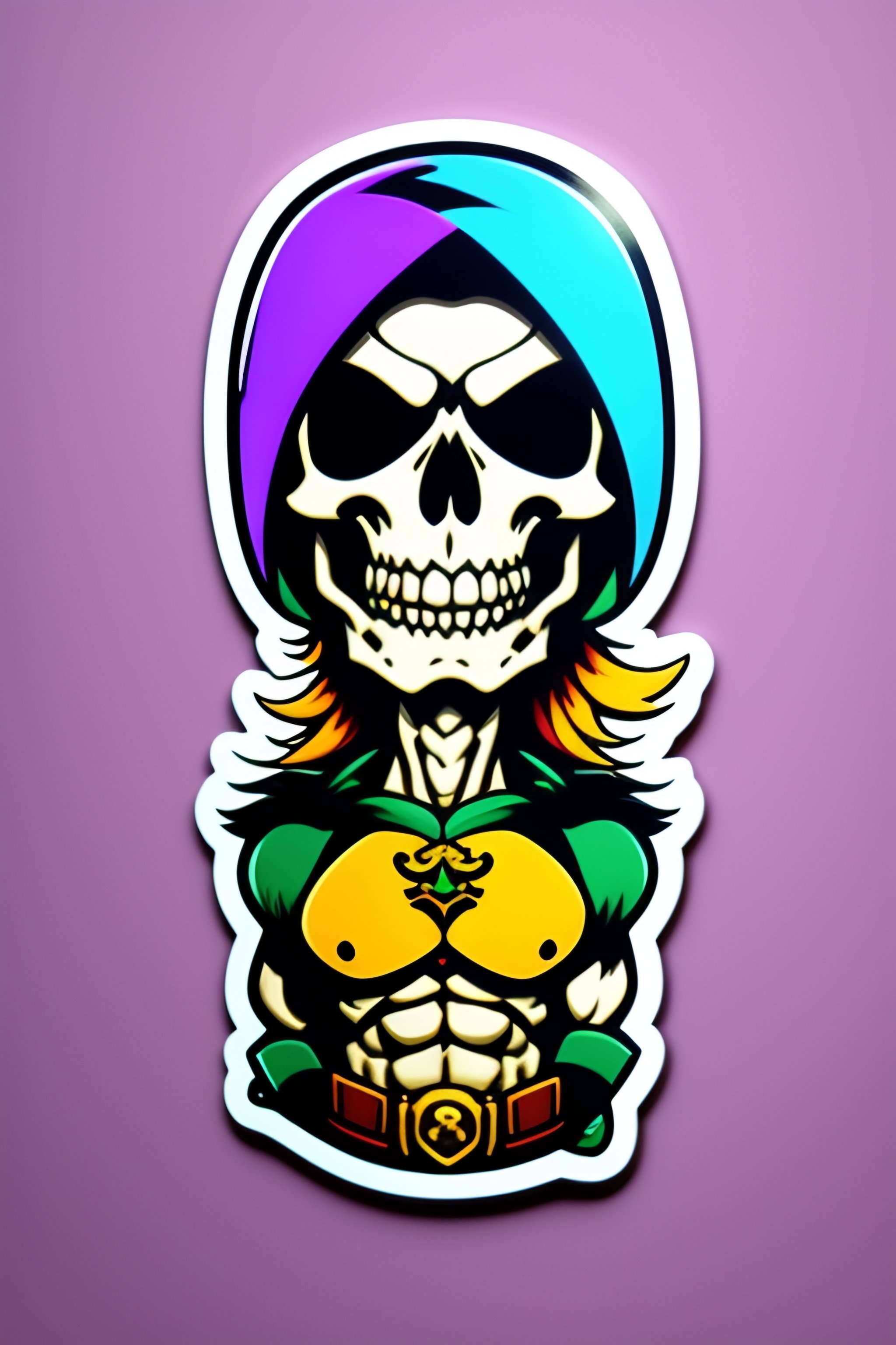 Lexica - Cute cartoon skeletor sticker, anime style, solid background color